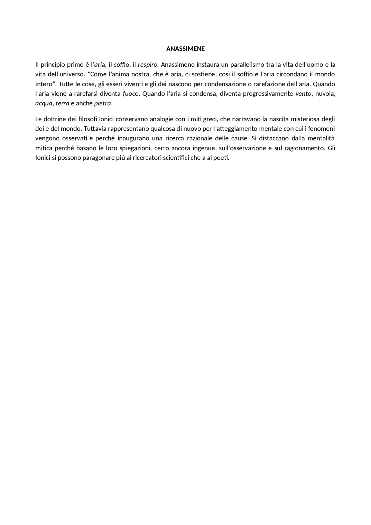 Anassimene E Gli Albori Del Pensiero Filosofico Greco Appunti Di