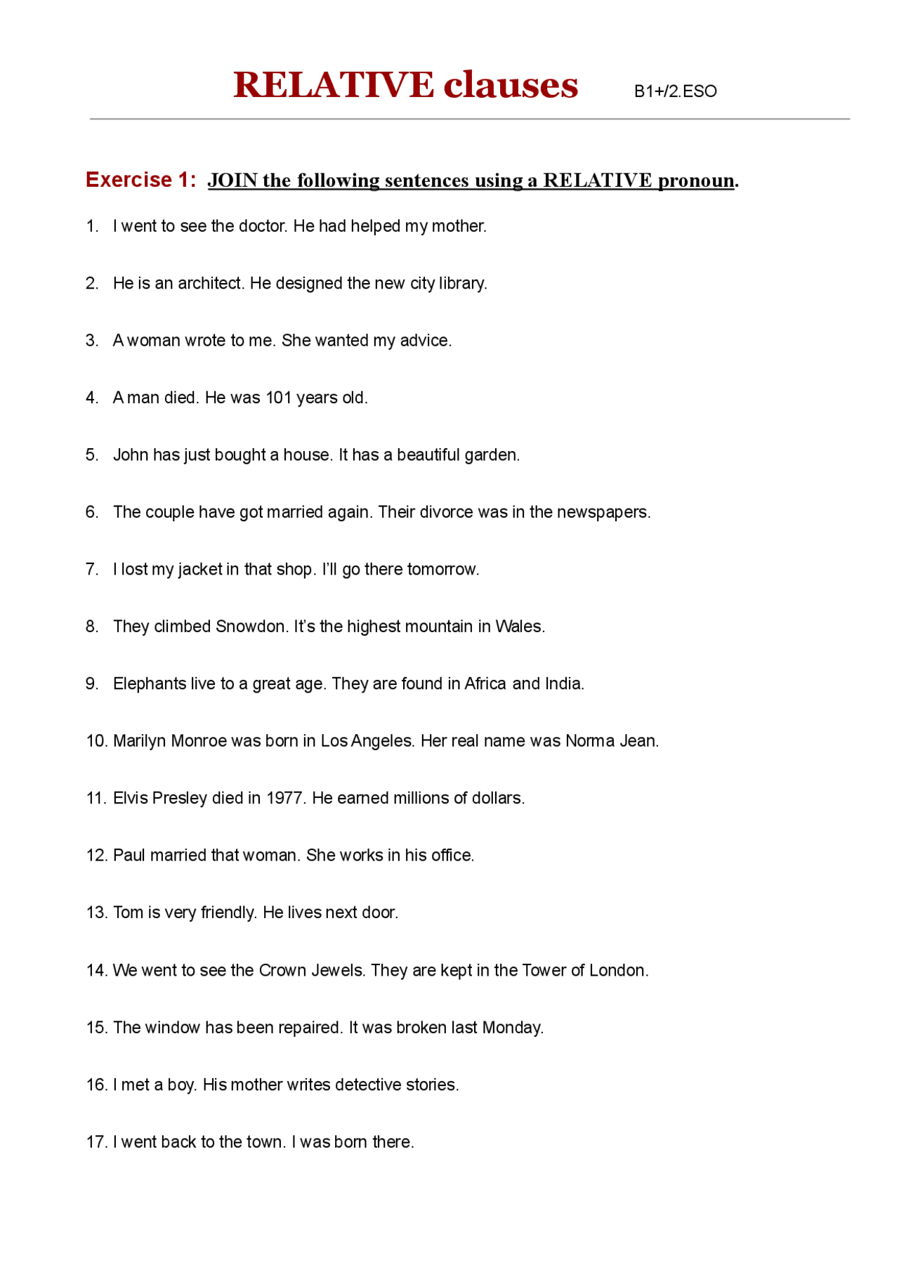 Relatives_exercises. - Docsity