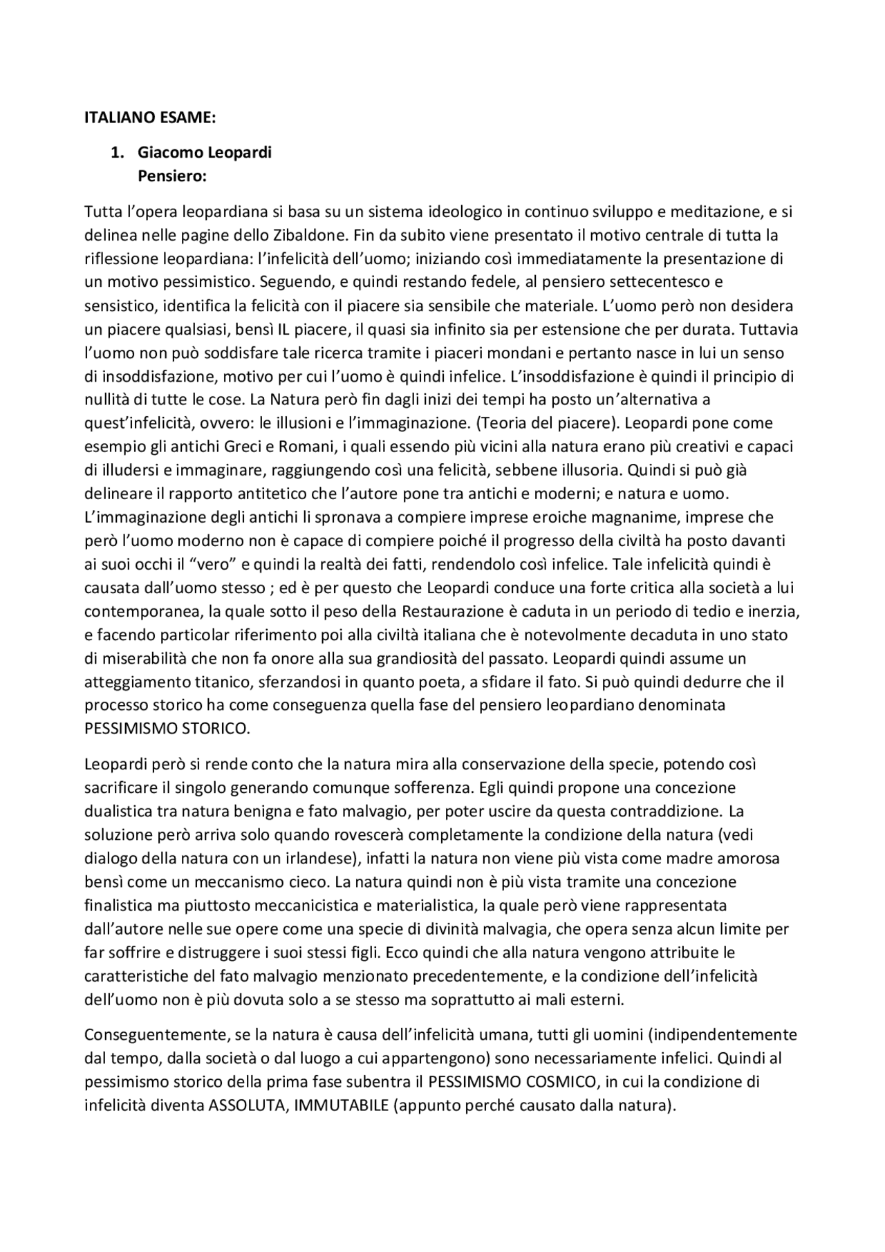 Giacomo Leopardi: pensiero, poetica, opere - Docsity