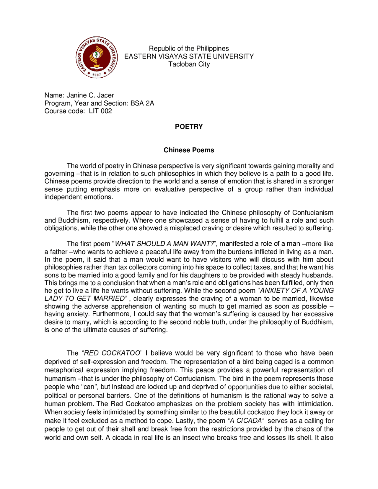 Asian Literature Interpretation Assignments Asian Literature Docsity