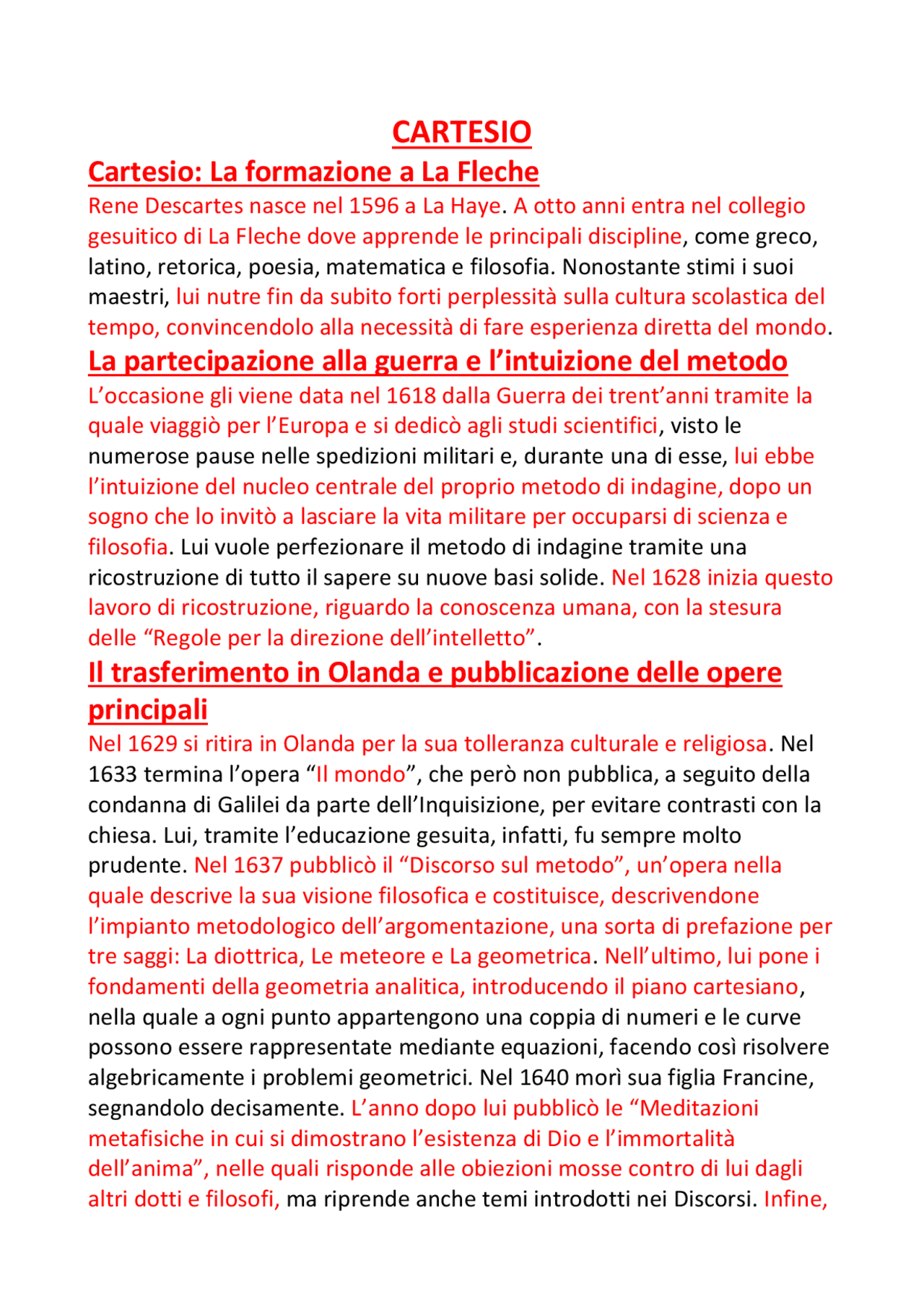 Riassunto Su Cartesio Docsity