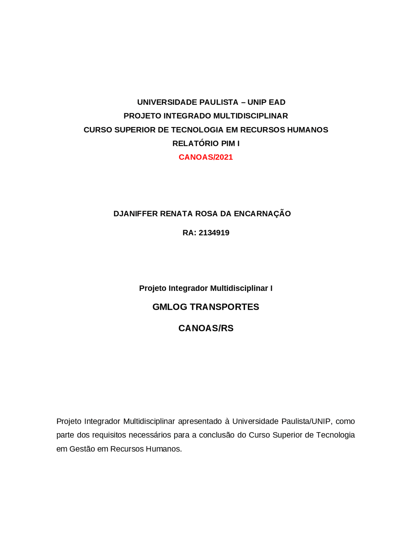 Pim I Unip Recursos Humanos Docsity