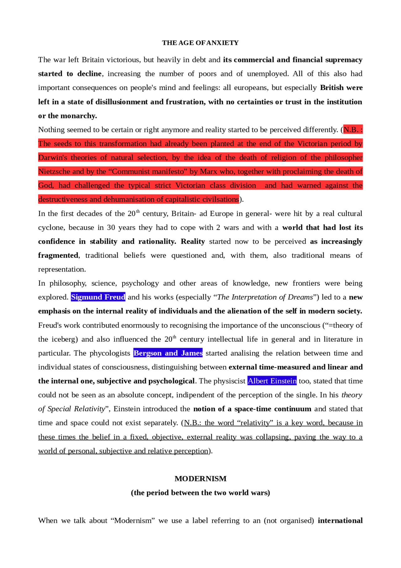 The 20th century and the age of anxiety - Docsity