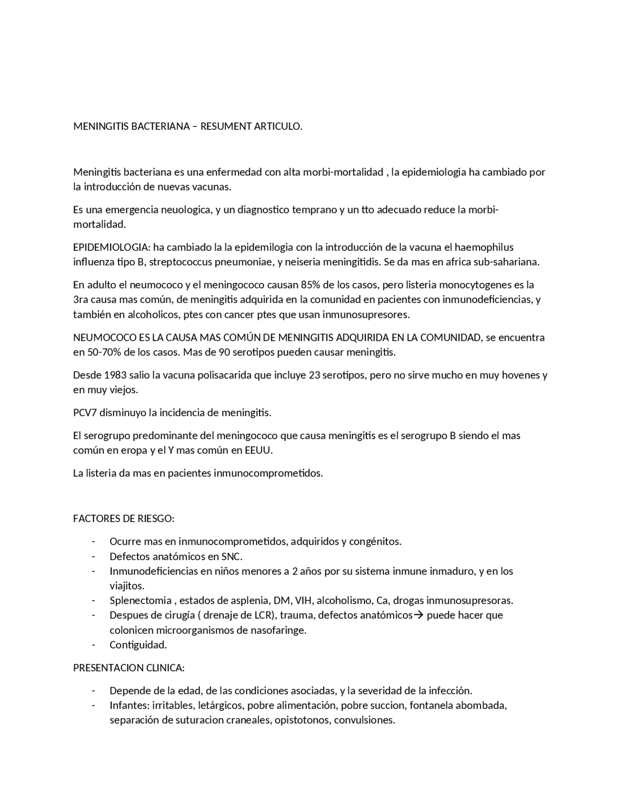 Meningitis Bacteriana Resúmenes De Medicina Docsity