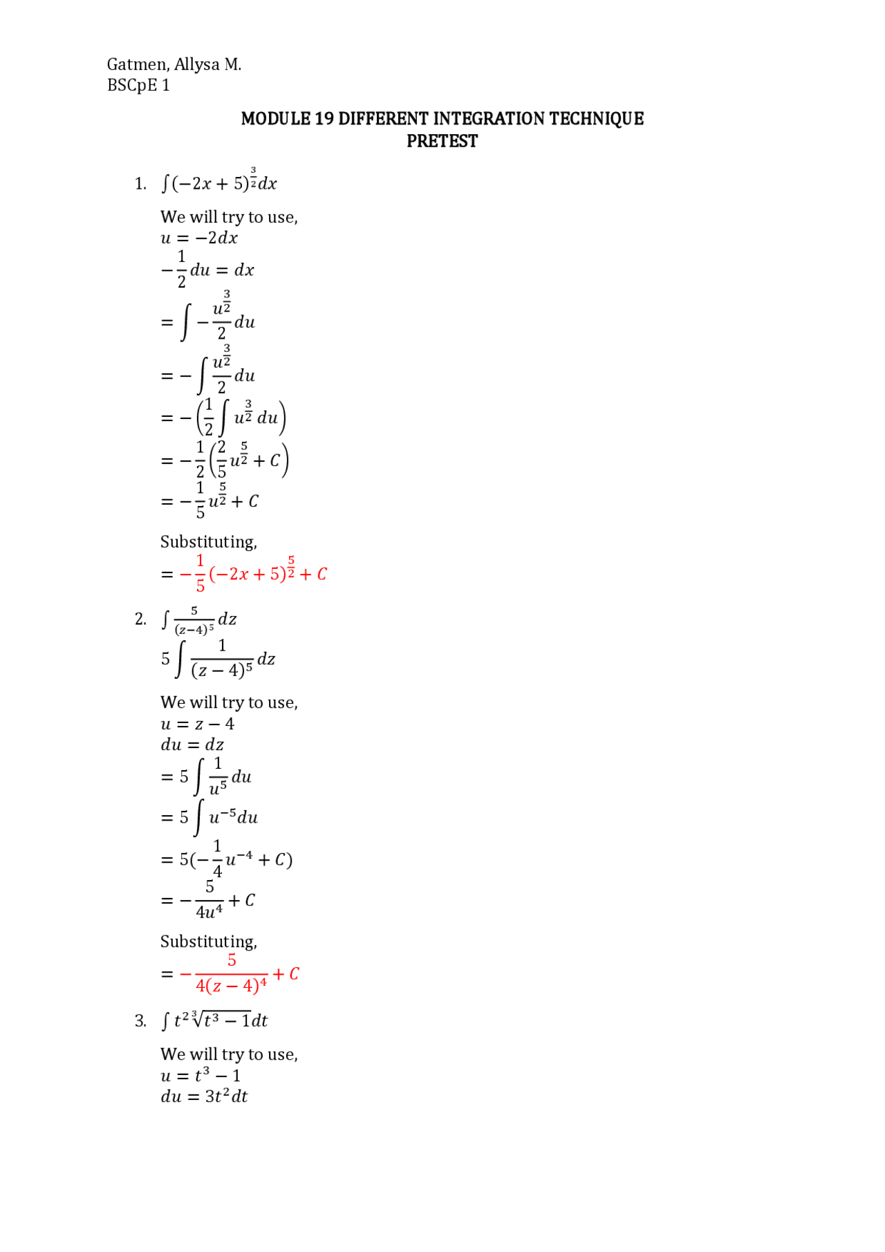Different Integration Techniques Exercises with Solution - Docsity