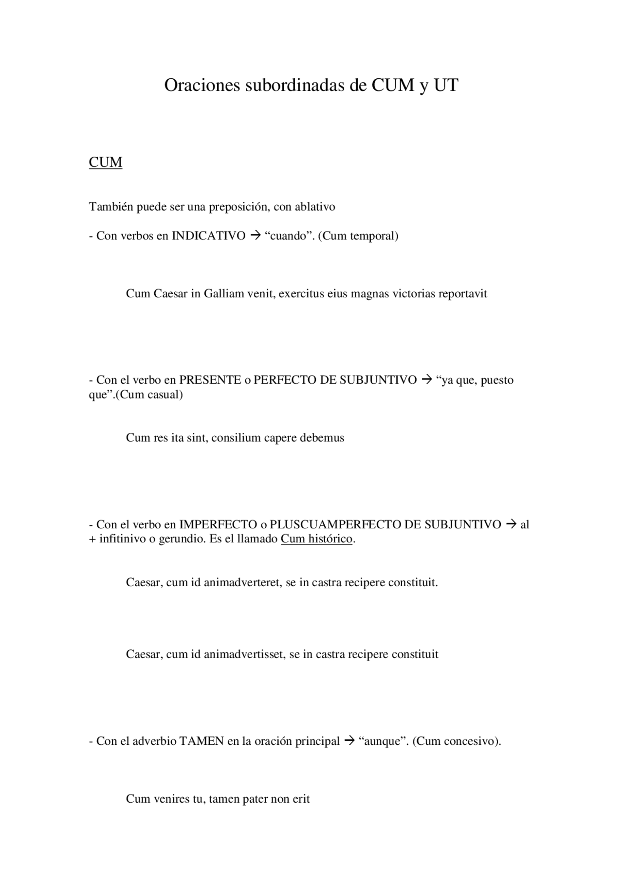 Oraciones de Ut y Cum | Apuntes de Latín | Docsity