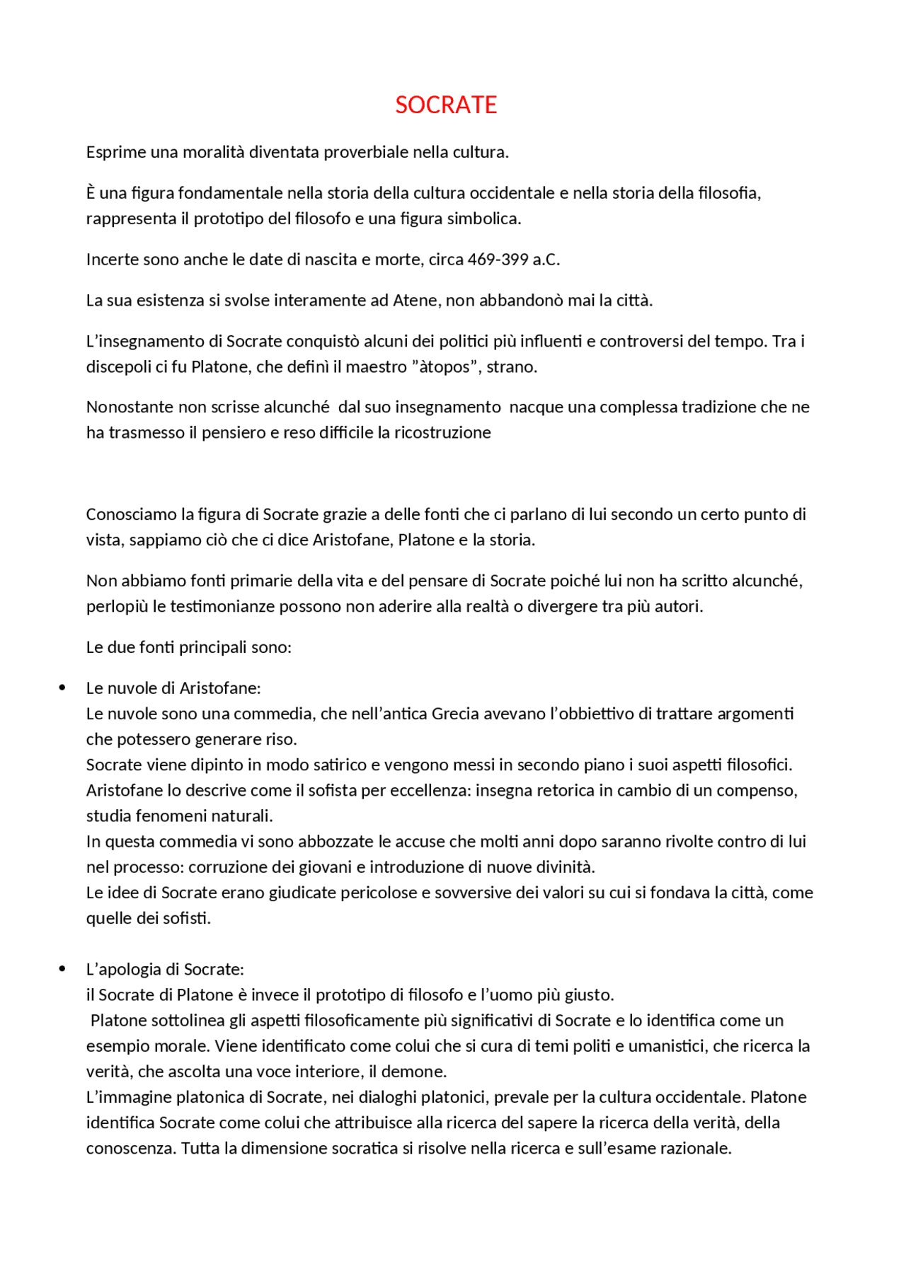 Socrate riassunto e appunti - Docsity