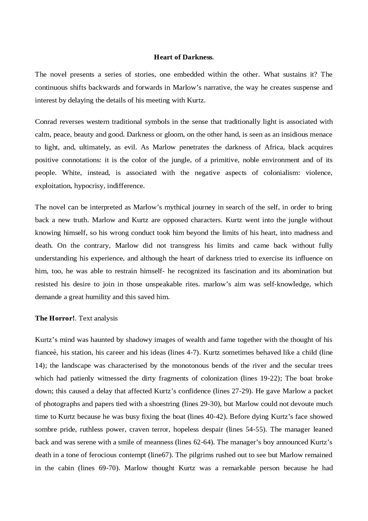 Joseph Conrad Main Novel Docsity