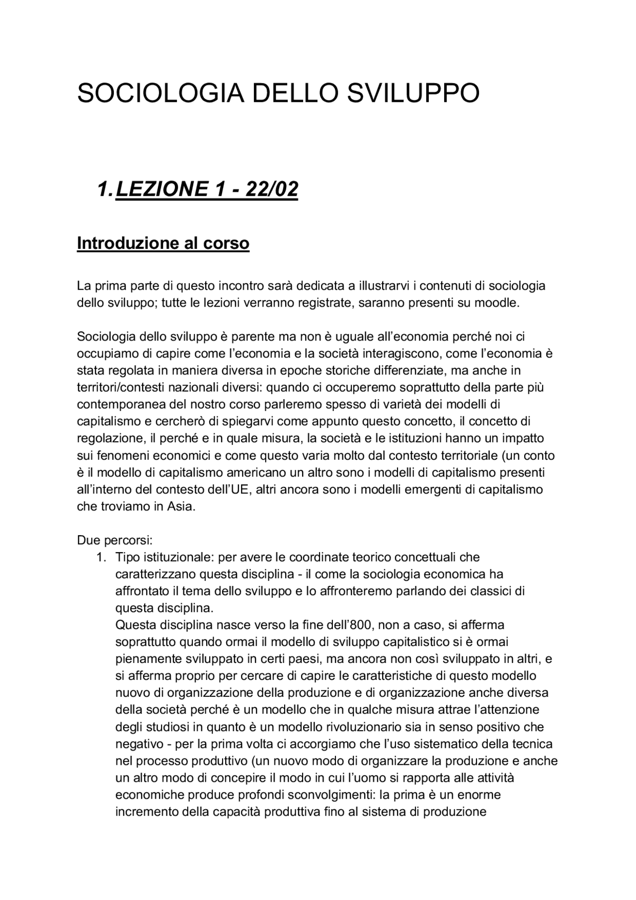 Lezxioni Sociologia Dello Sviluppo Docsity