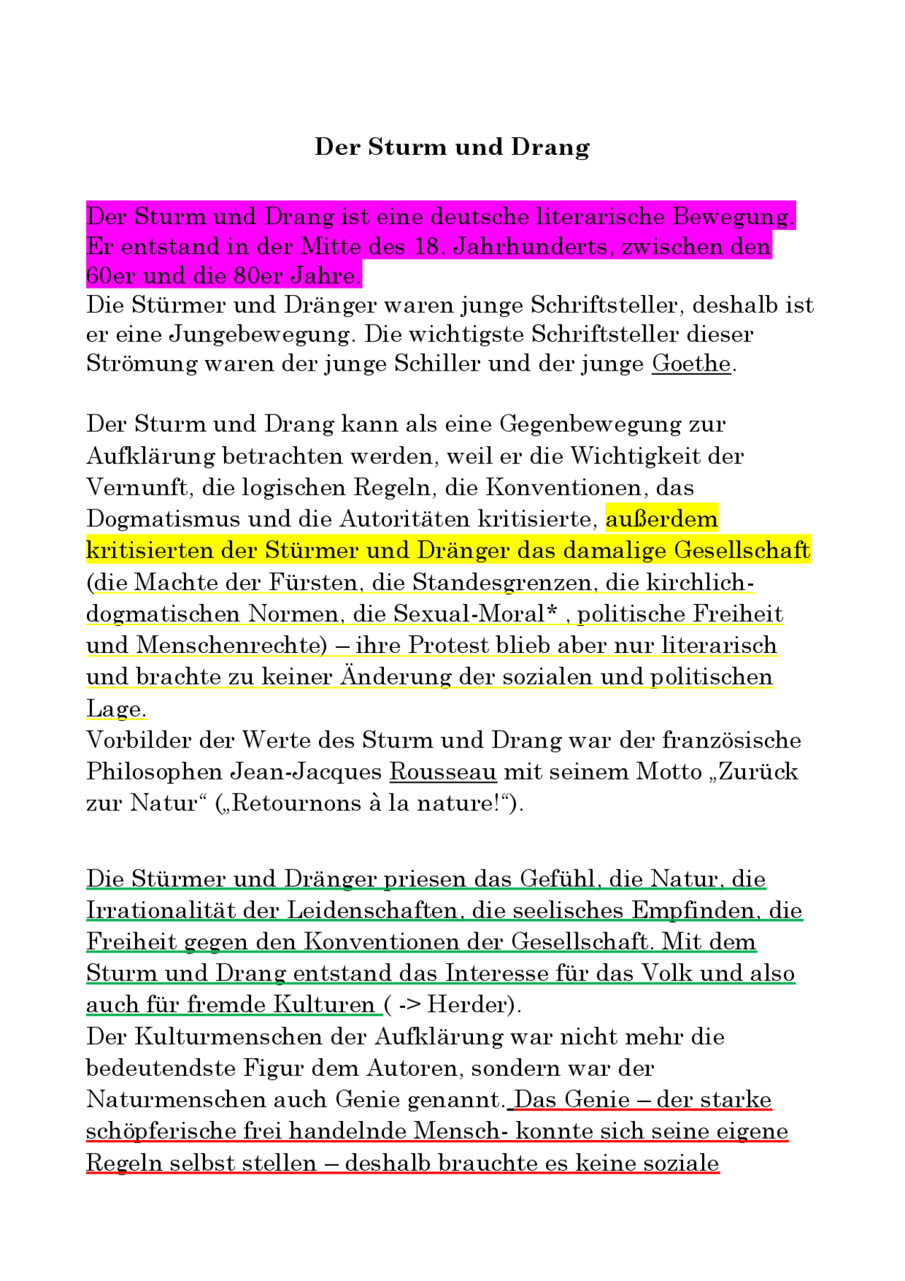 Riassunto Sturm Und Drang Completo Docsity