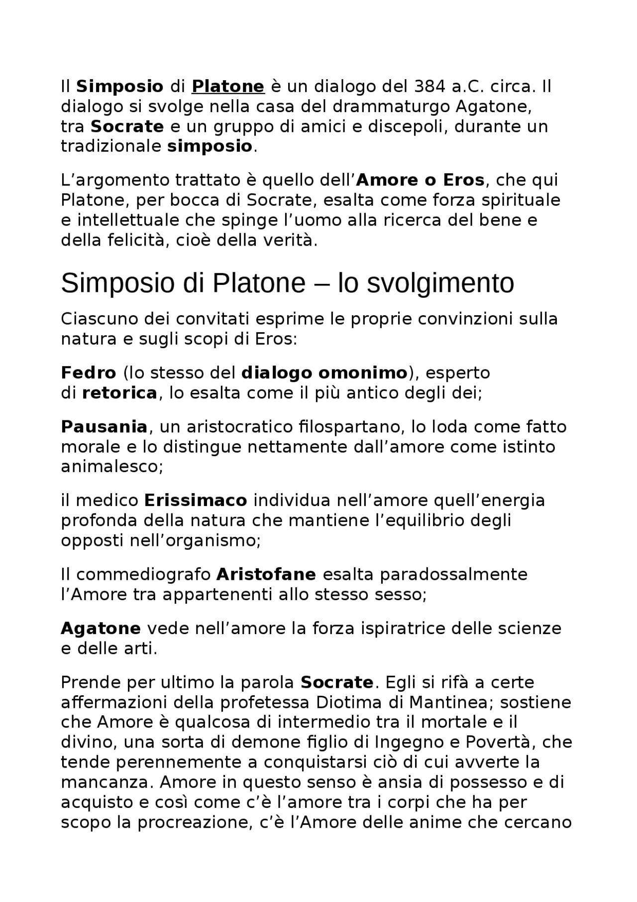 Simposio Di Platone Riassunto Docsity