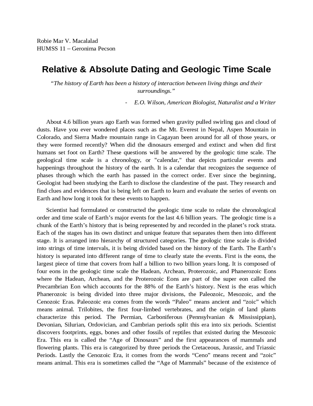 Geological Time Scale, Absolute and Relative Dating - Docsity