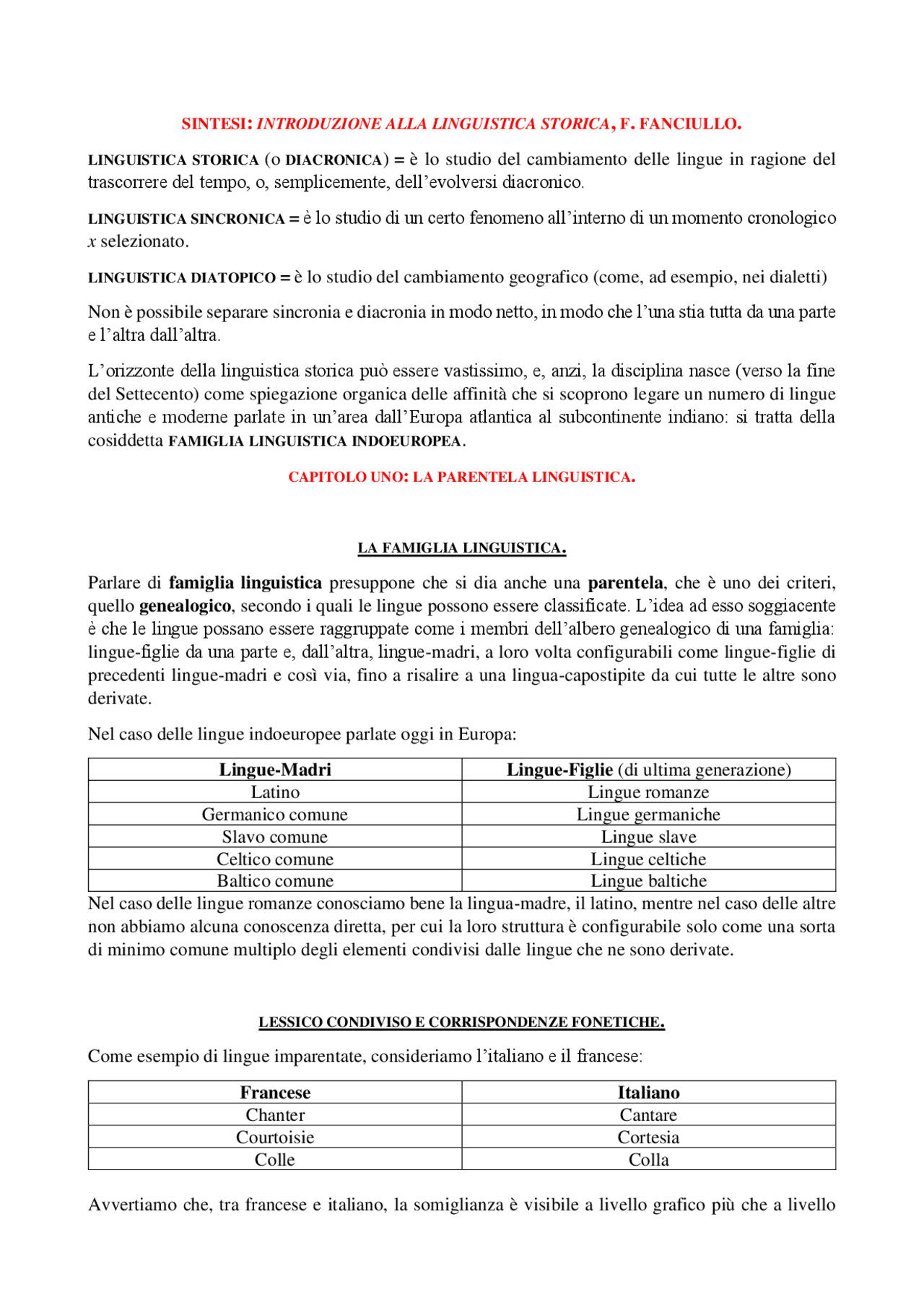 Sintesi Introduzione Alla Linguistica Storica Franco Fanciullo Docsity