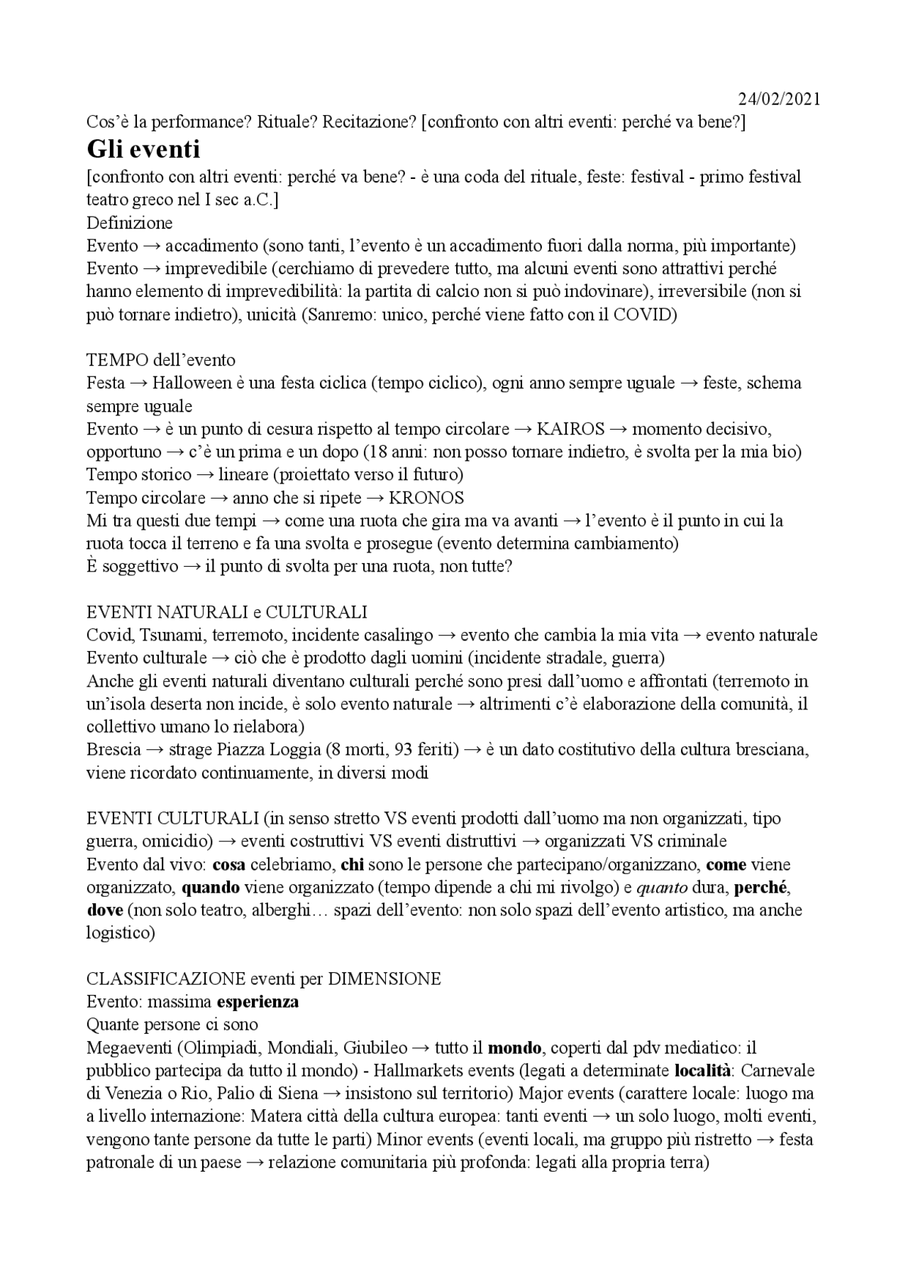 Riassunto Arti Performative Prof Bernardi Docsity