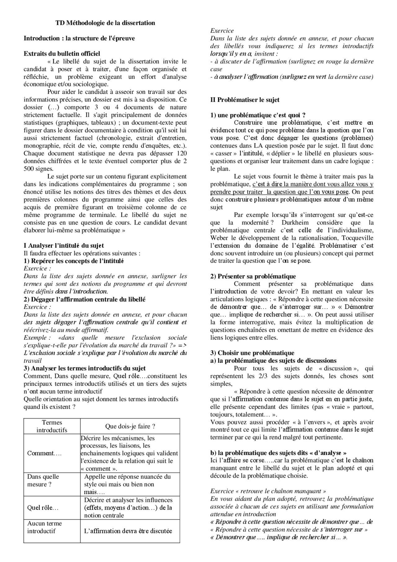 Comment présenter une dissertation: méthodologie et structure - Docsity