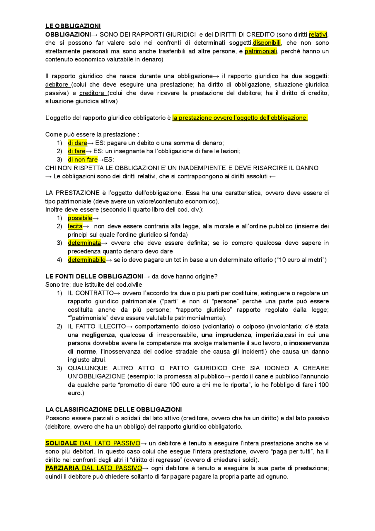 Le Obbligazioni Generale Docsity