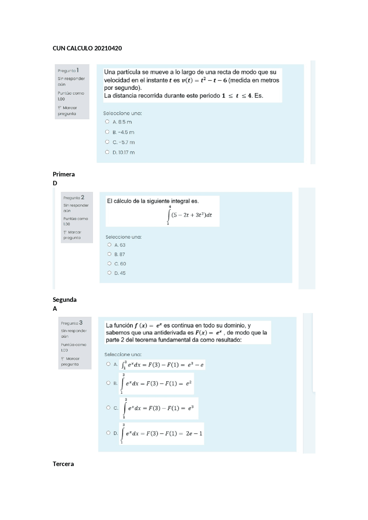 Cun Calculo 20210420 Exámenes De Cálculo Docsity