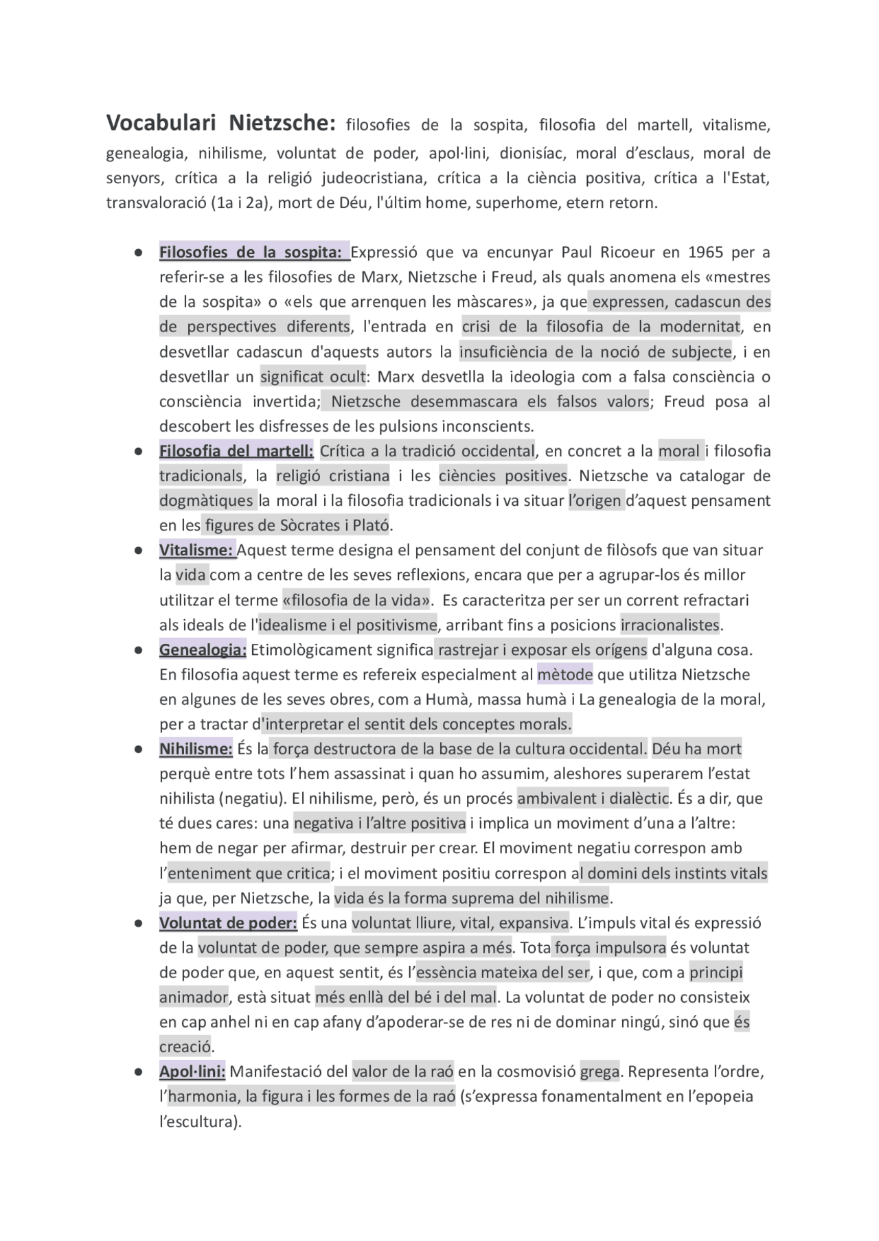 Glossari De Nietsche Docsity