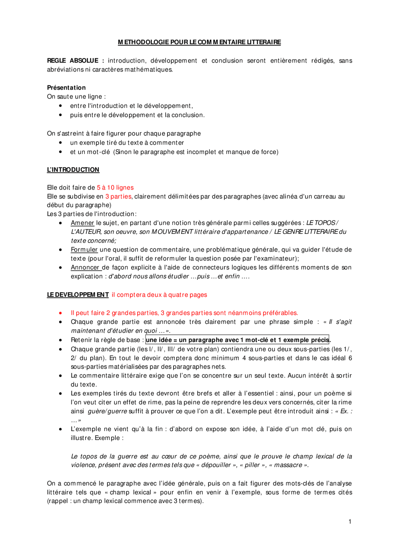 Méthodologie Pour Le Commentaire Litteraire Guías Proyectos