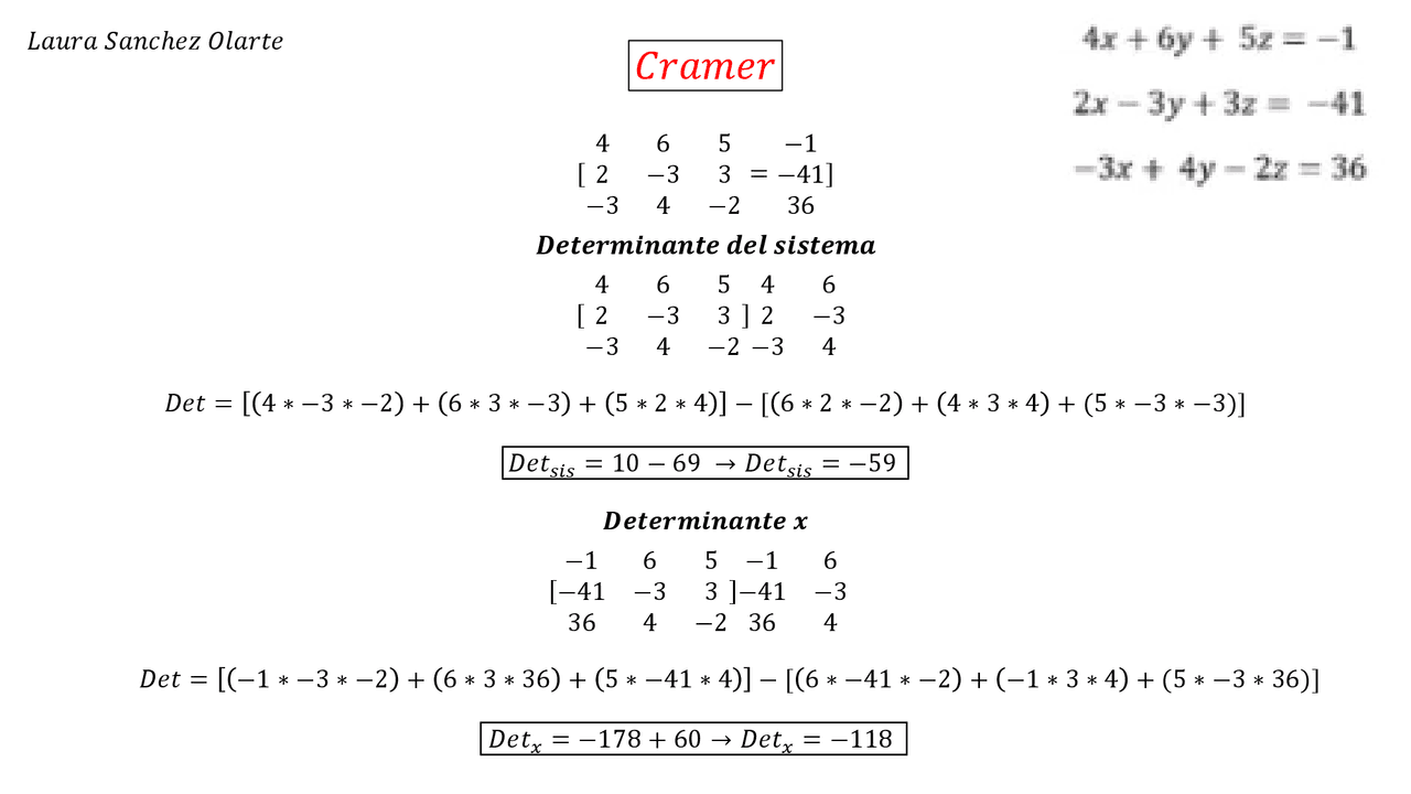 Ejemplo matriz por cramer y por gauss - Docsity
