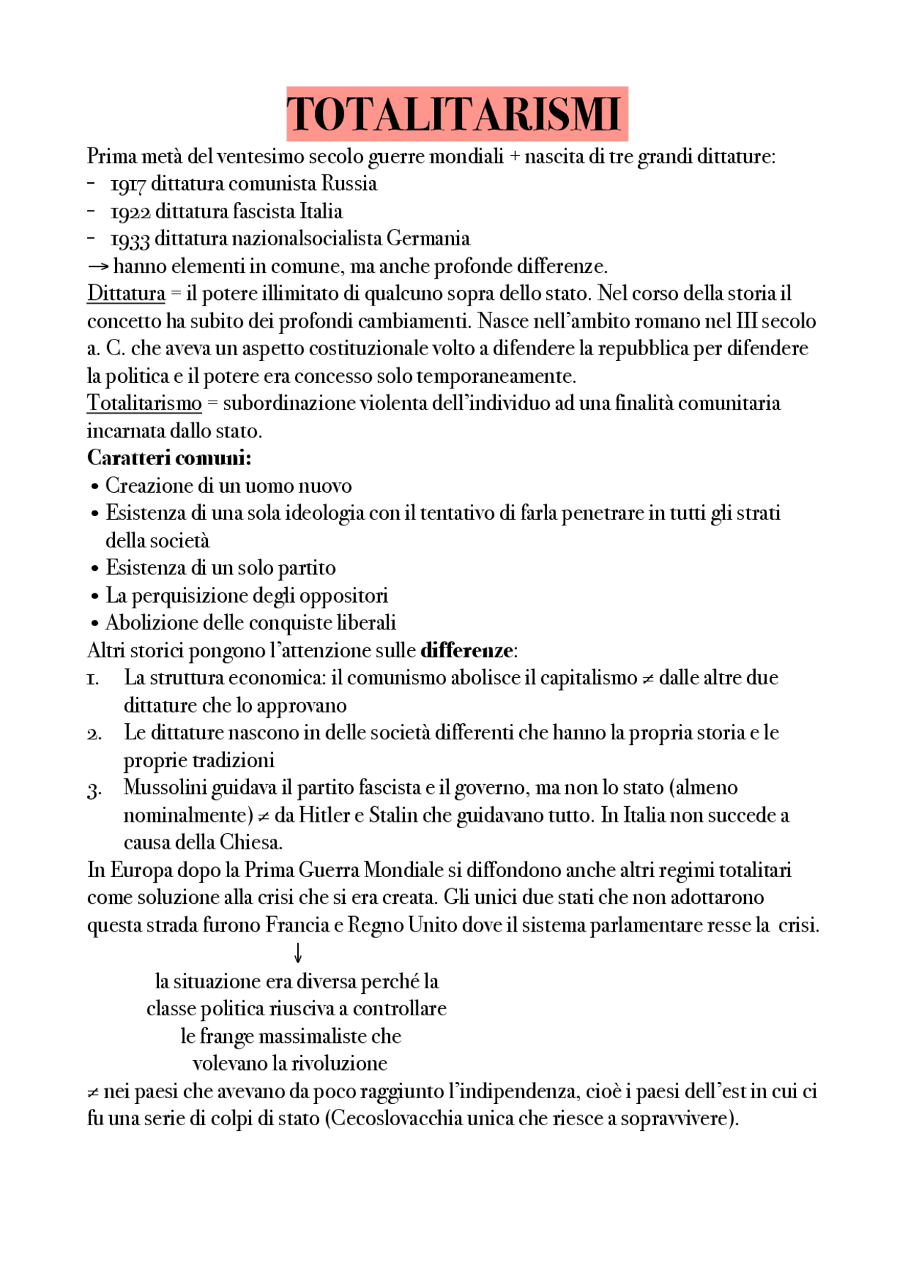 Appunti Fascismo e Crisi del 29 - Docsity