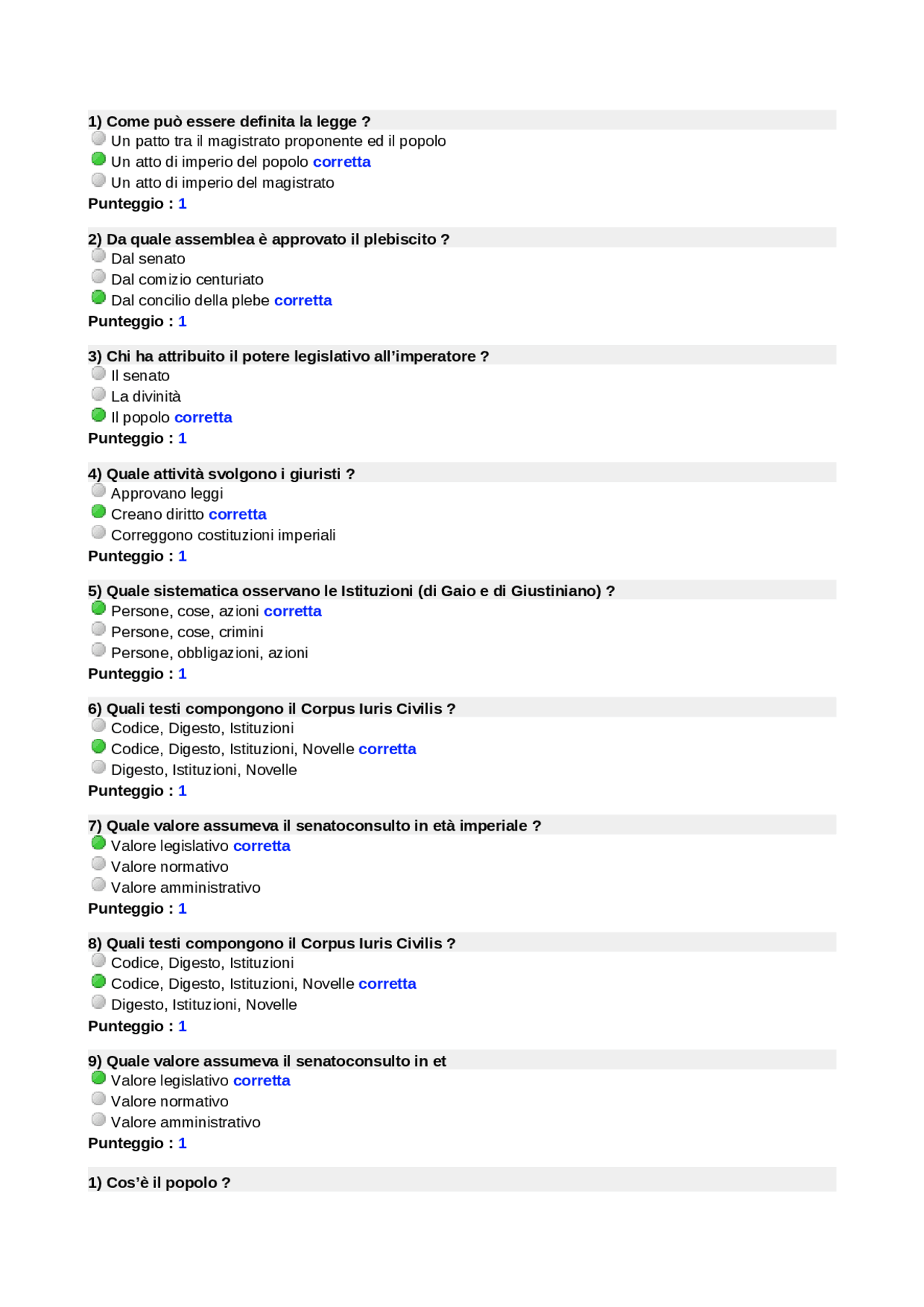 Test Desame Di Diritto Romano Docsity