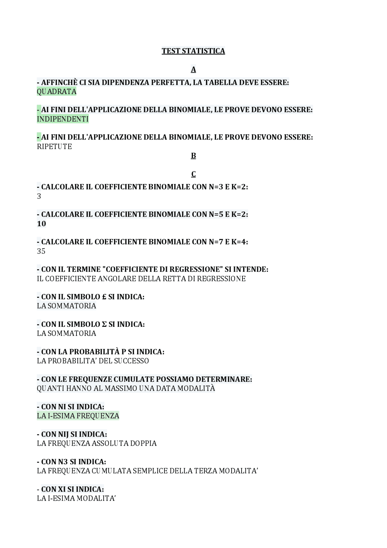 Test Statistica Unimercatorum Esercizi Di Statistica Docsity