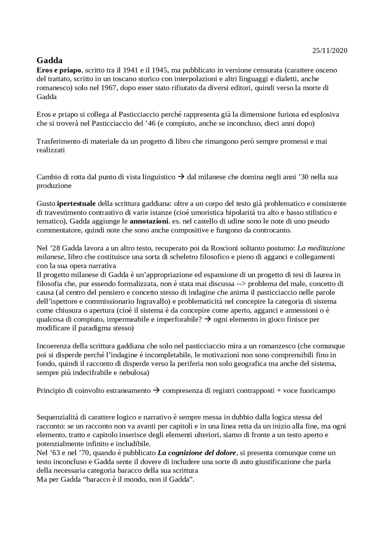 Carlo Emilio Gadda Questioni Di Letteratura Docsity