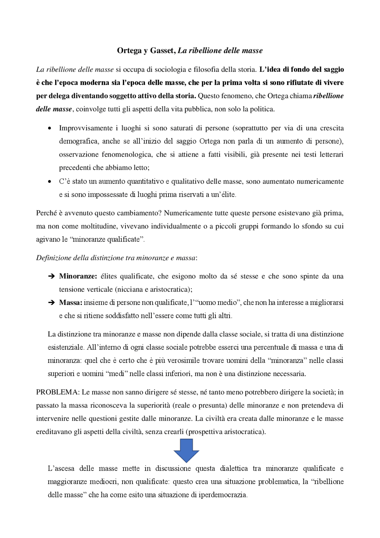 Ortega Y Gasset La Ribellione Delle Masse Riassunto Docsity