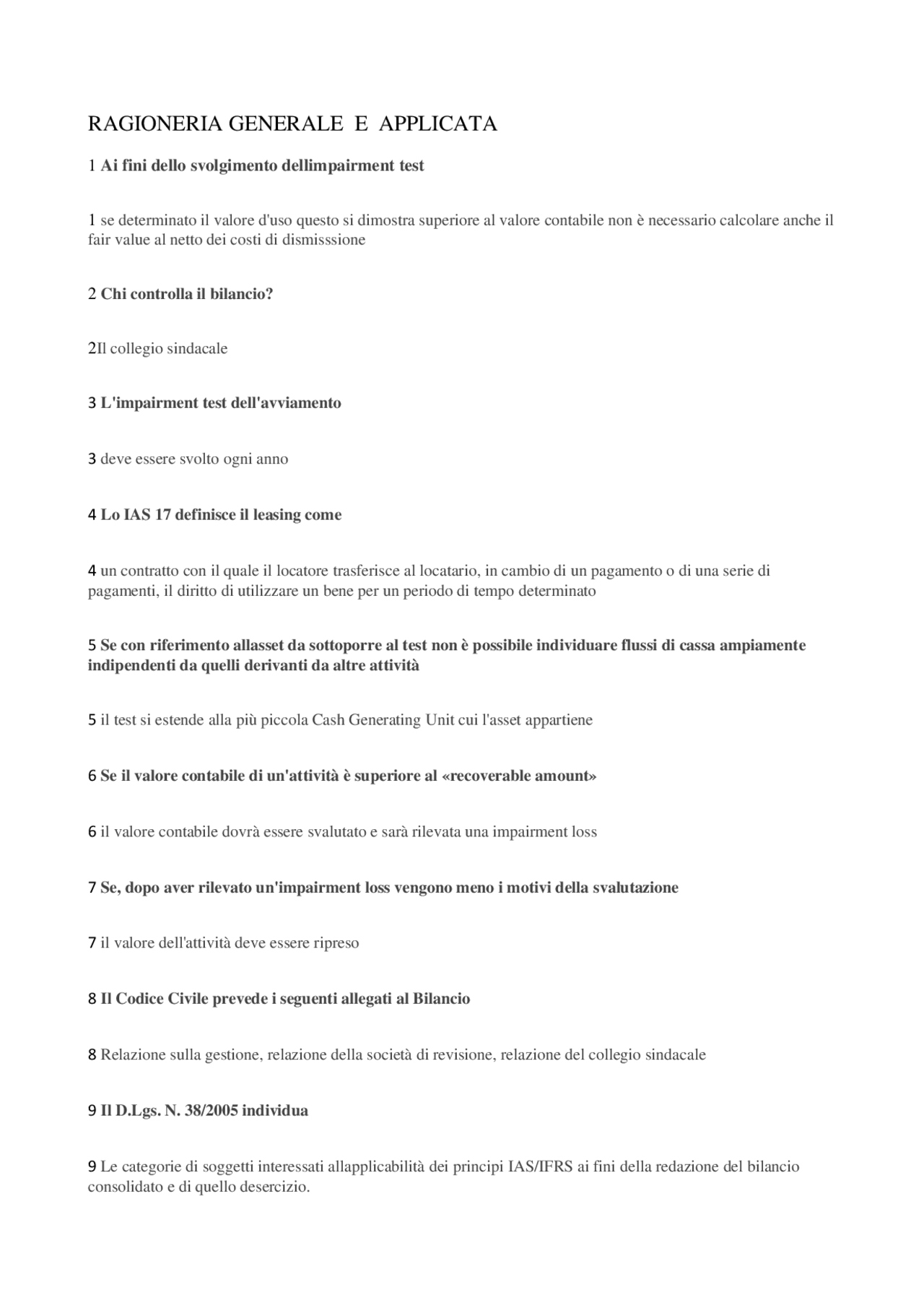 Ragioneria Generale Ed Applicata Prove Desame Pegaso Docsity