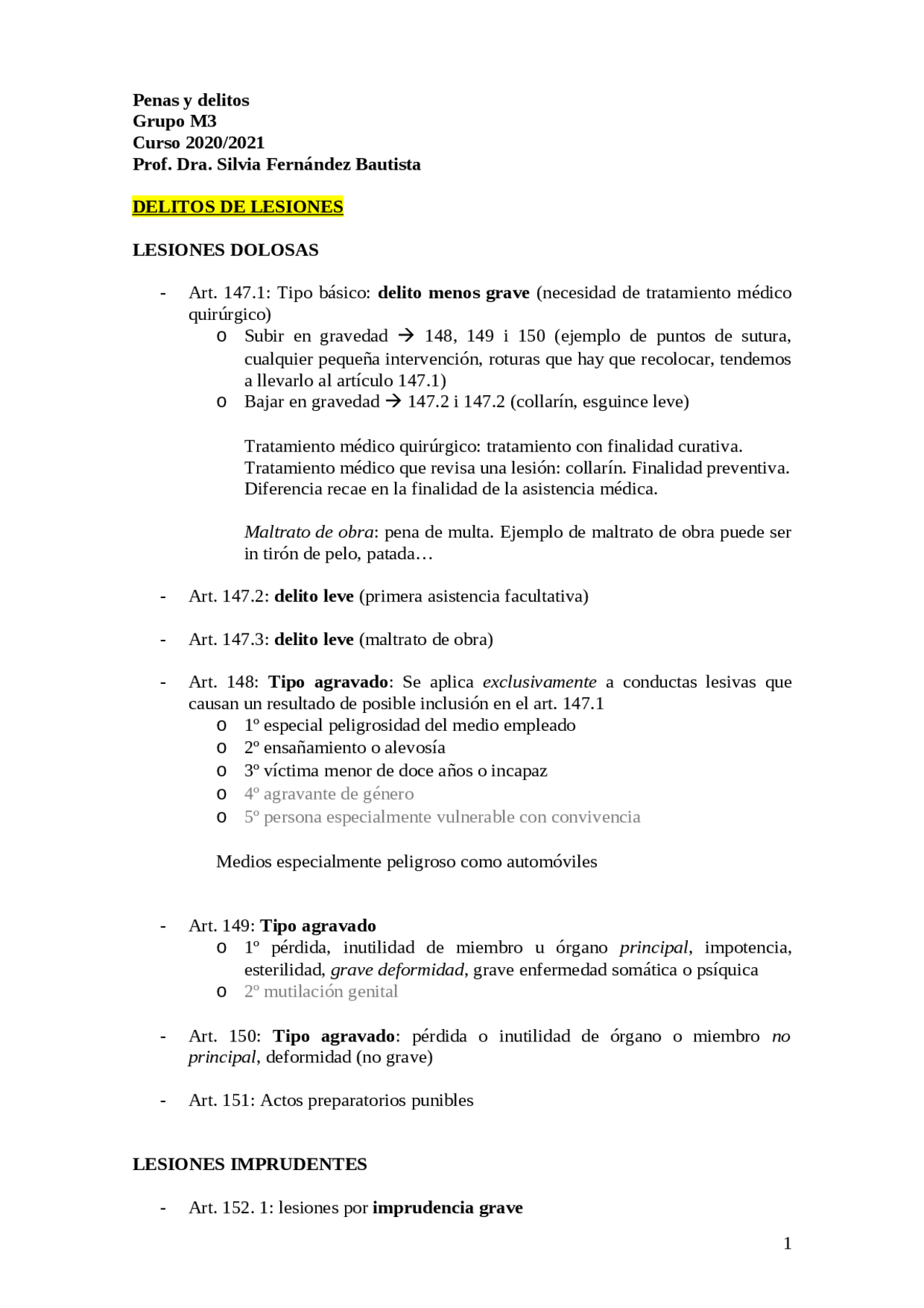 Esquema lesiones Derecho penal - Docsity