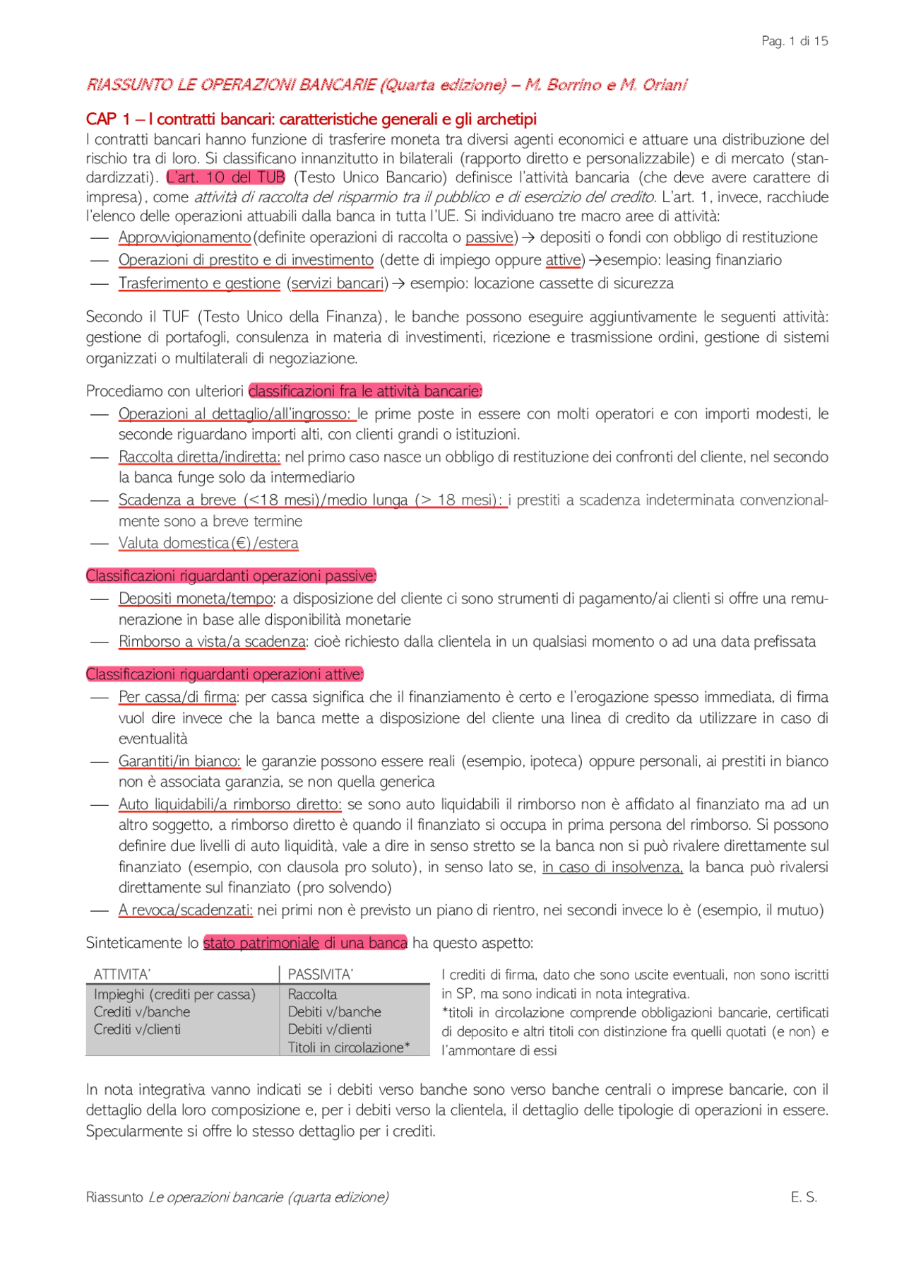 Operazioni Bancarie Esame Docsity