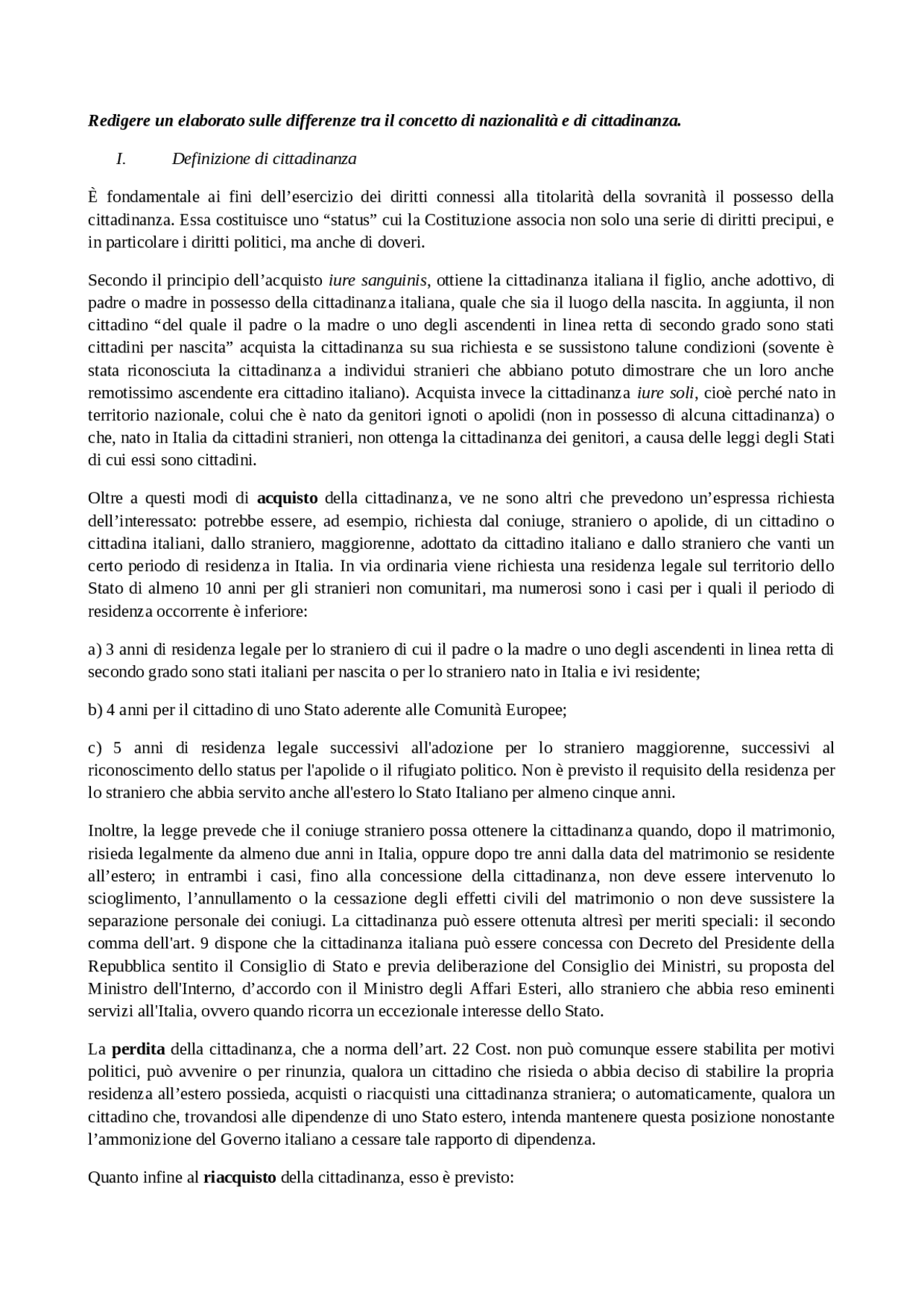 Differenza Tra Cittadinanza E Nazionalità Docsity
