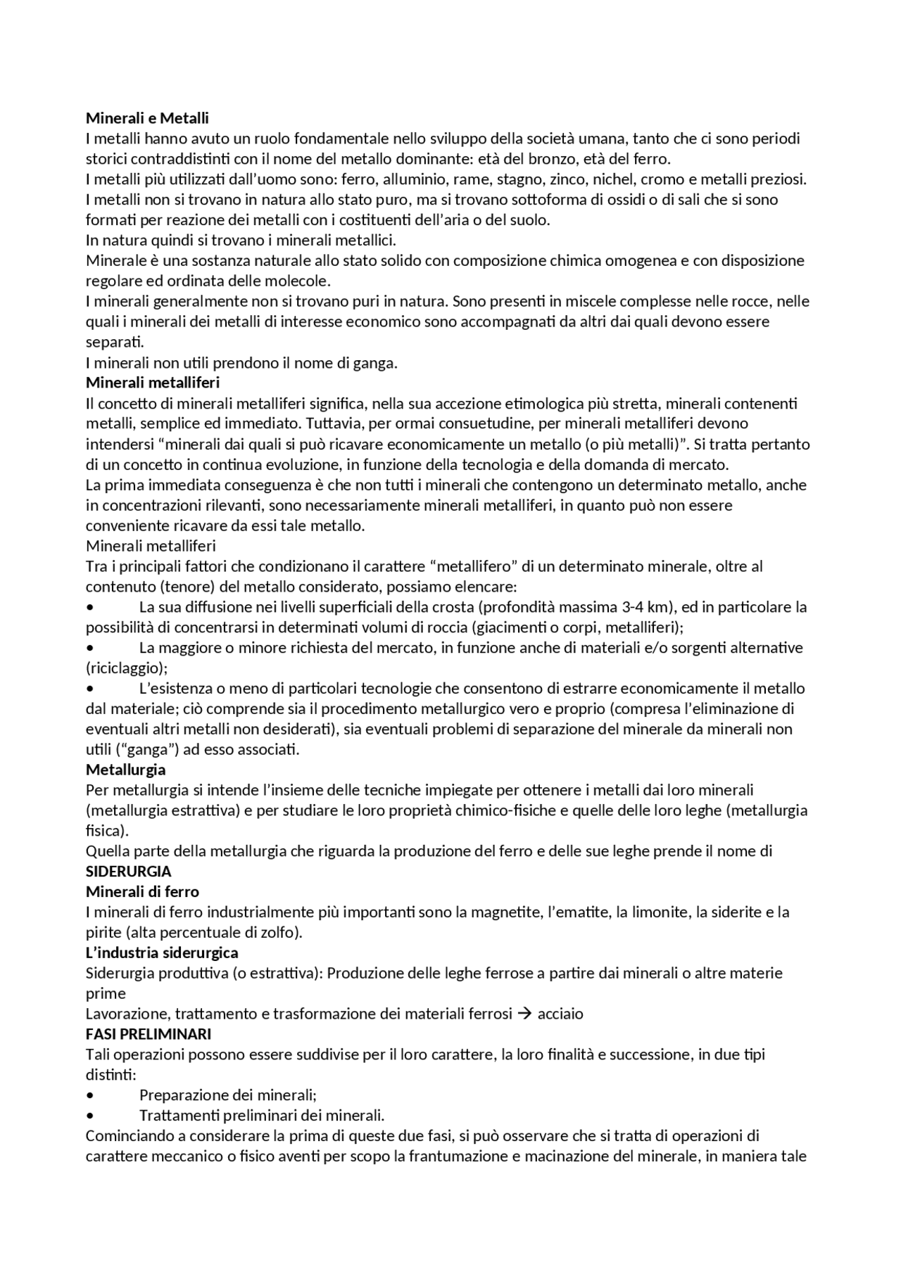 I Minerali E I Metalli Docsity