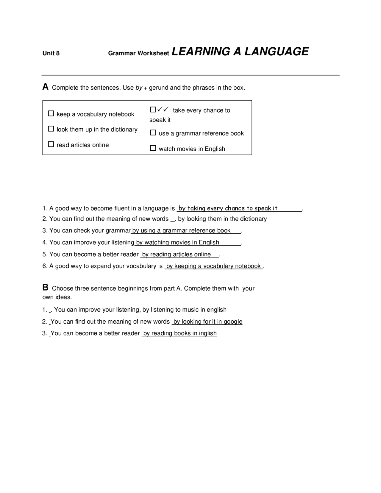 Ejercicios De Ingles Docsity