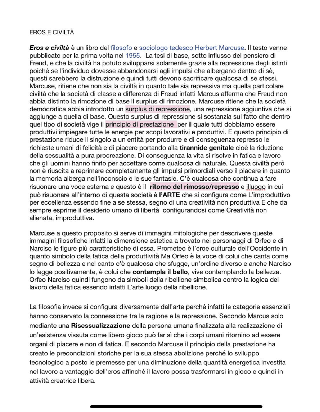 Appunti Eros E Civiltà Docsity