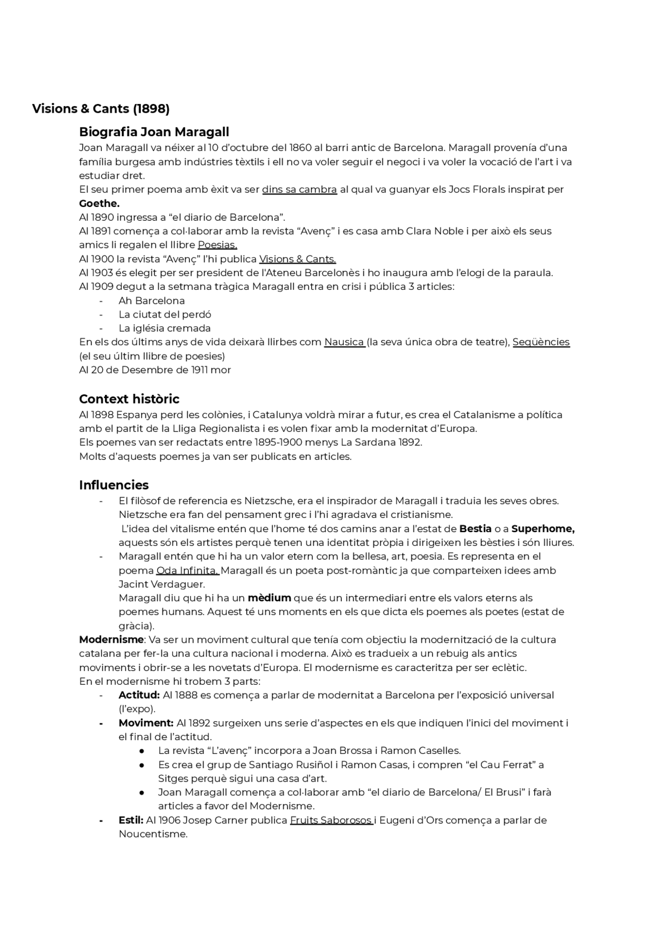 Resum Literatura Catalana Per Selectivitat Docsity