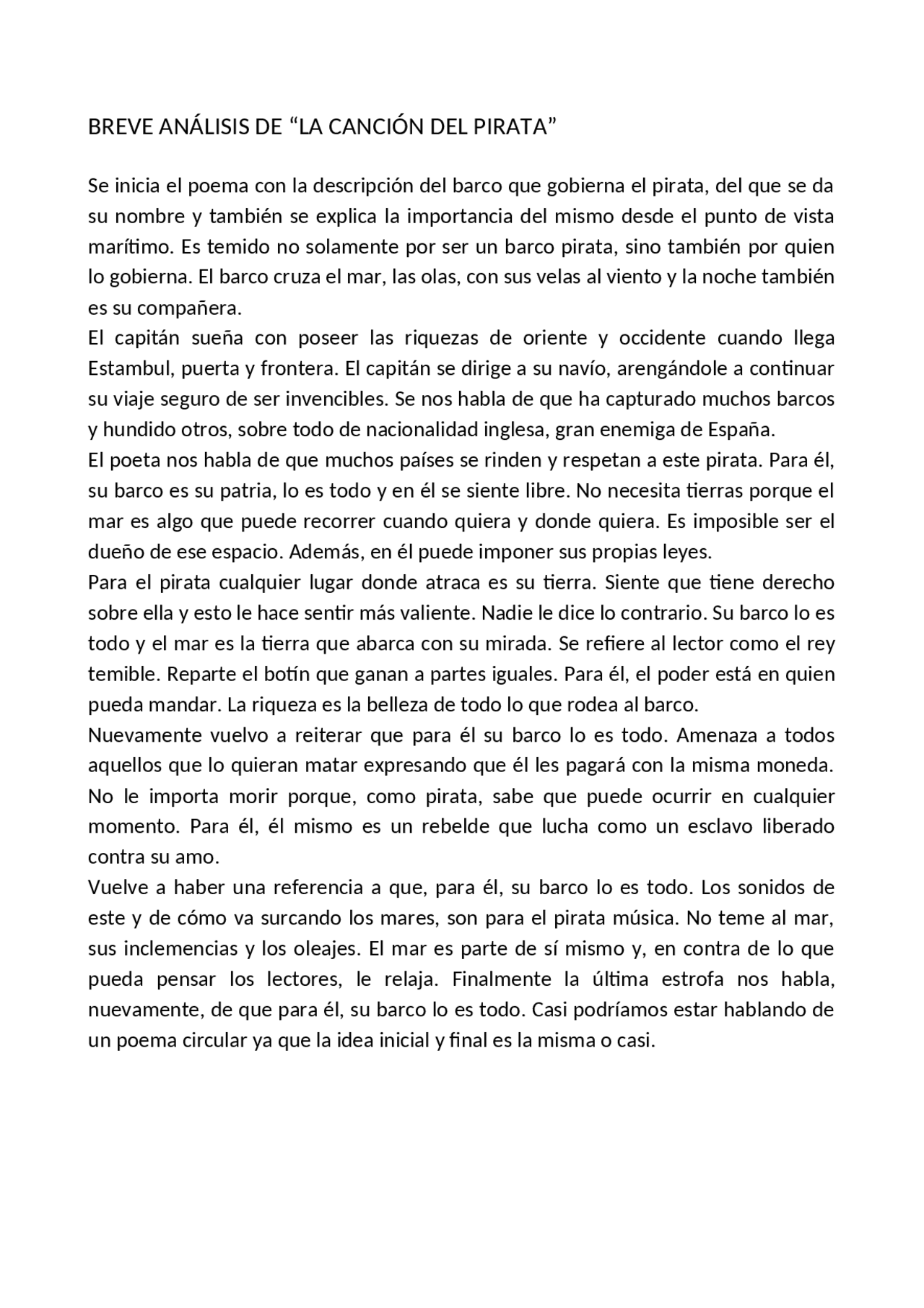 Breve Analisis De La Canciòn Del Pirata Docsity