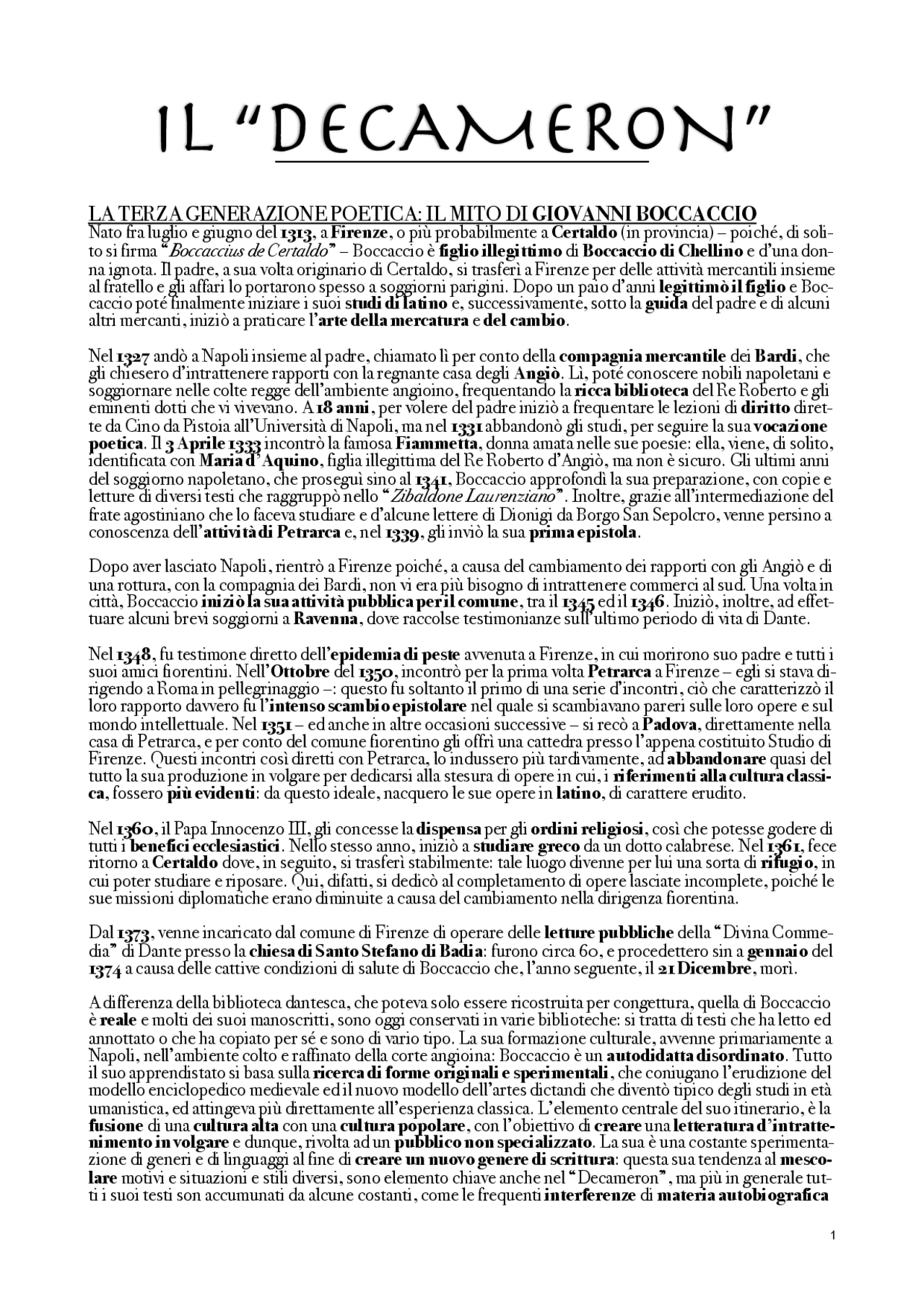 Decameron (Letteratura Italiana) - Docsity