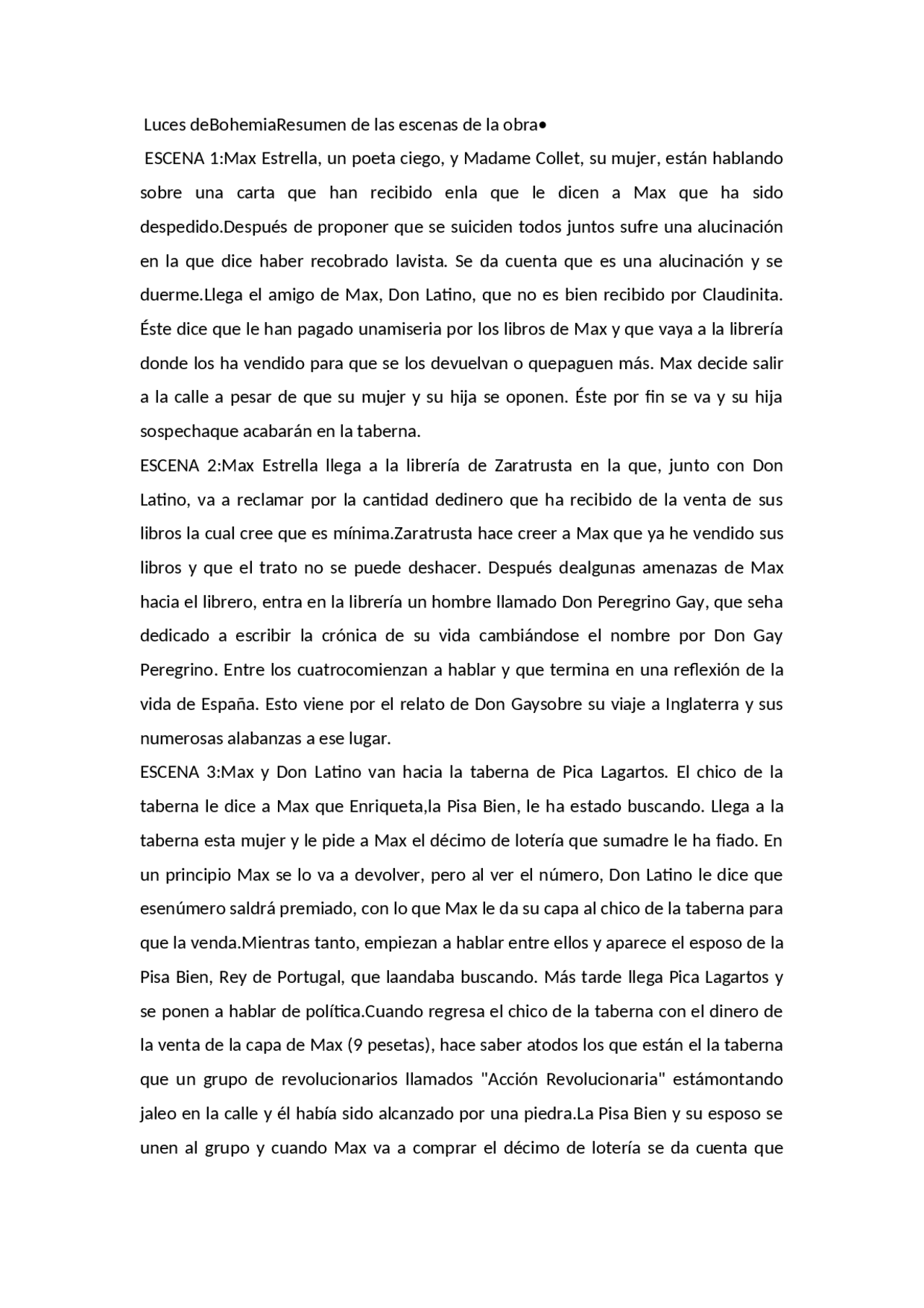 Resumen Luces De Bohemia Docsity