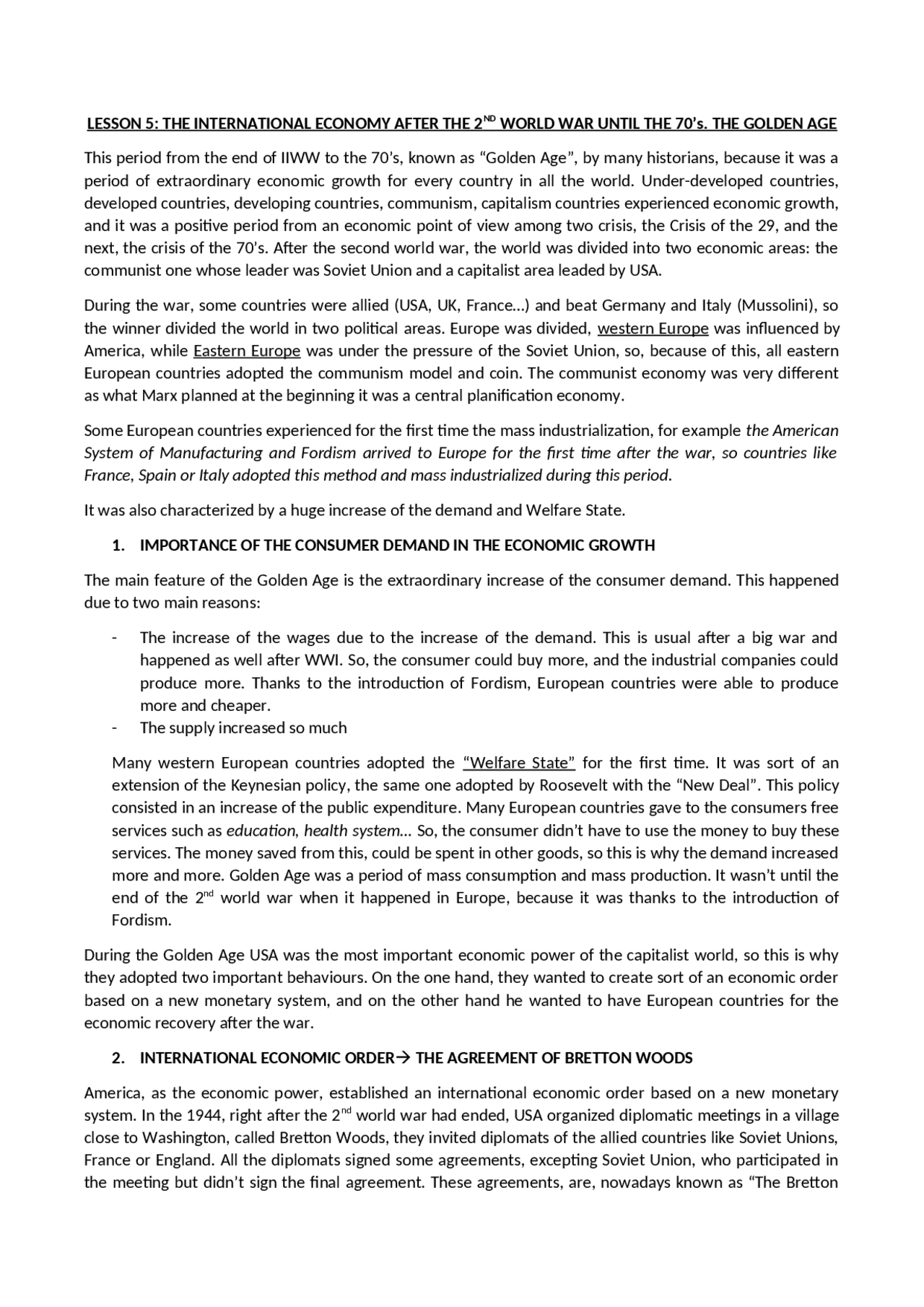 International economy after world war 2 - Docsity