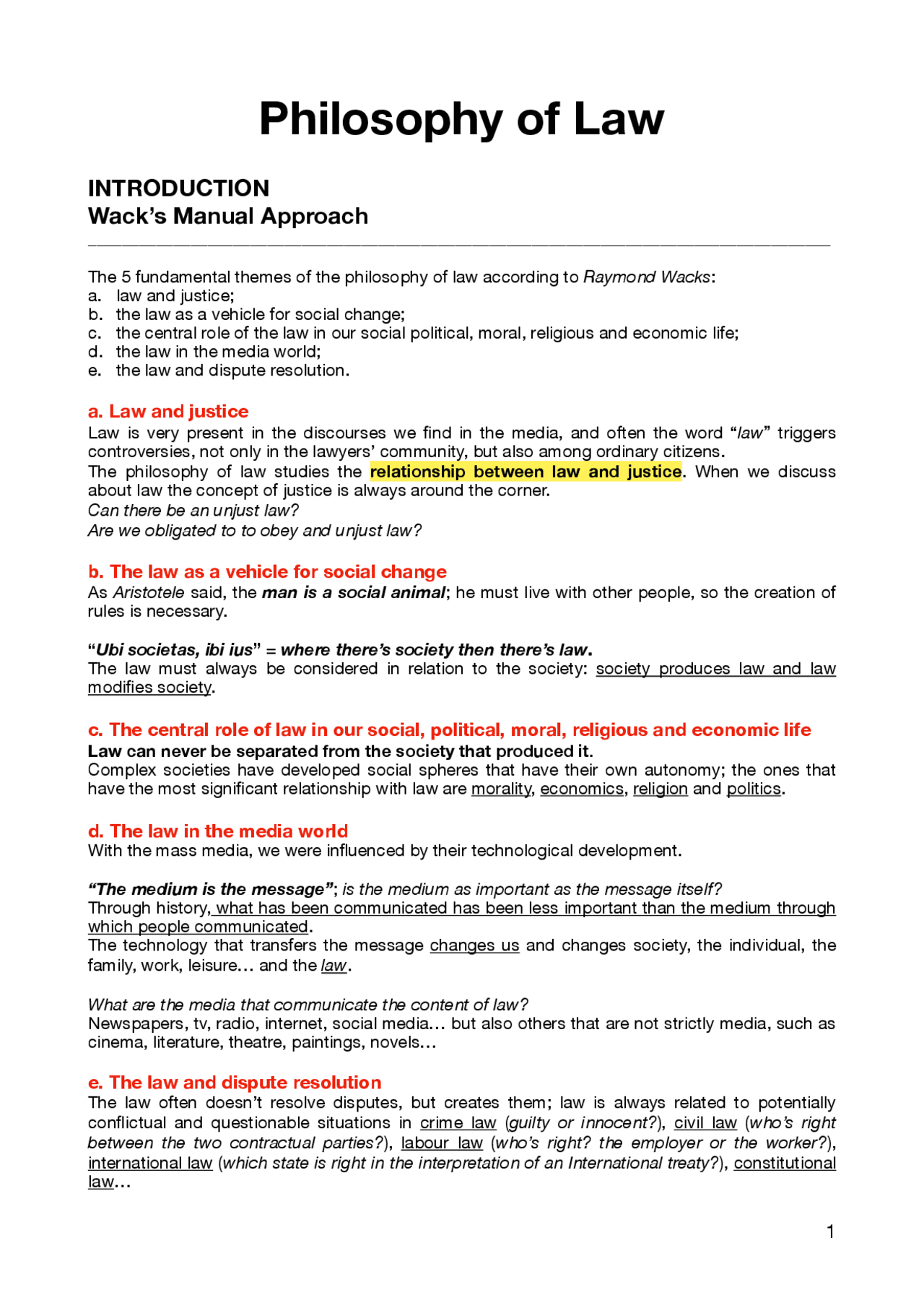 PHILOSOPHY OF LAW notes - Docsity