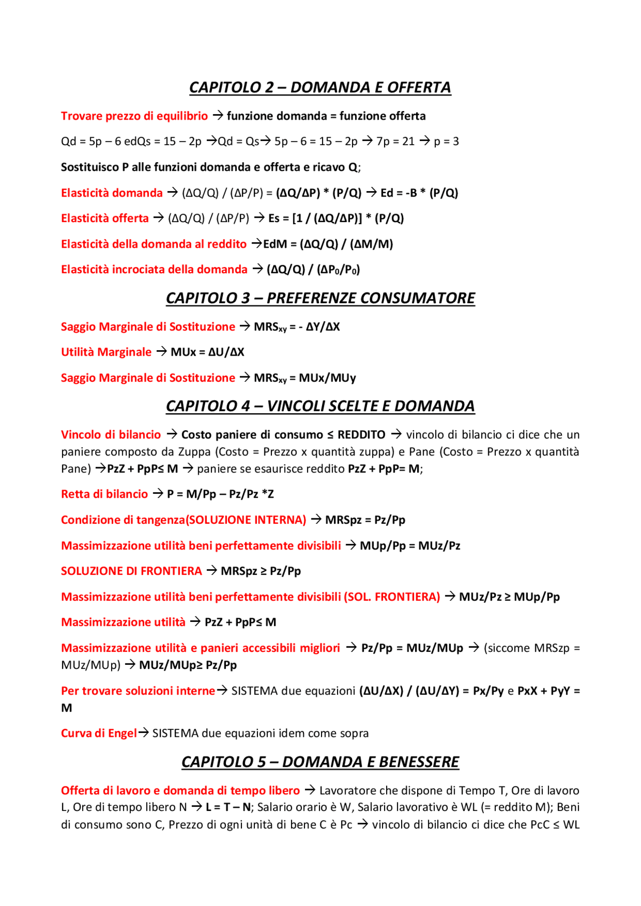 FORMULE MATEMATICHE MICROECONOMIA - Docsity