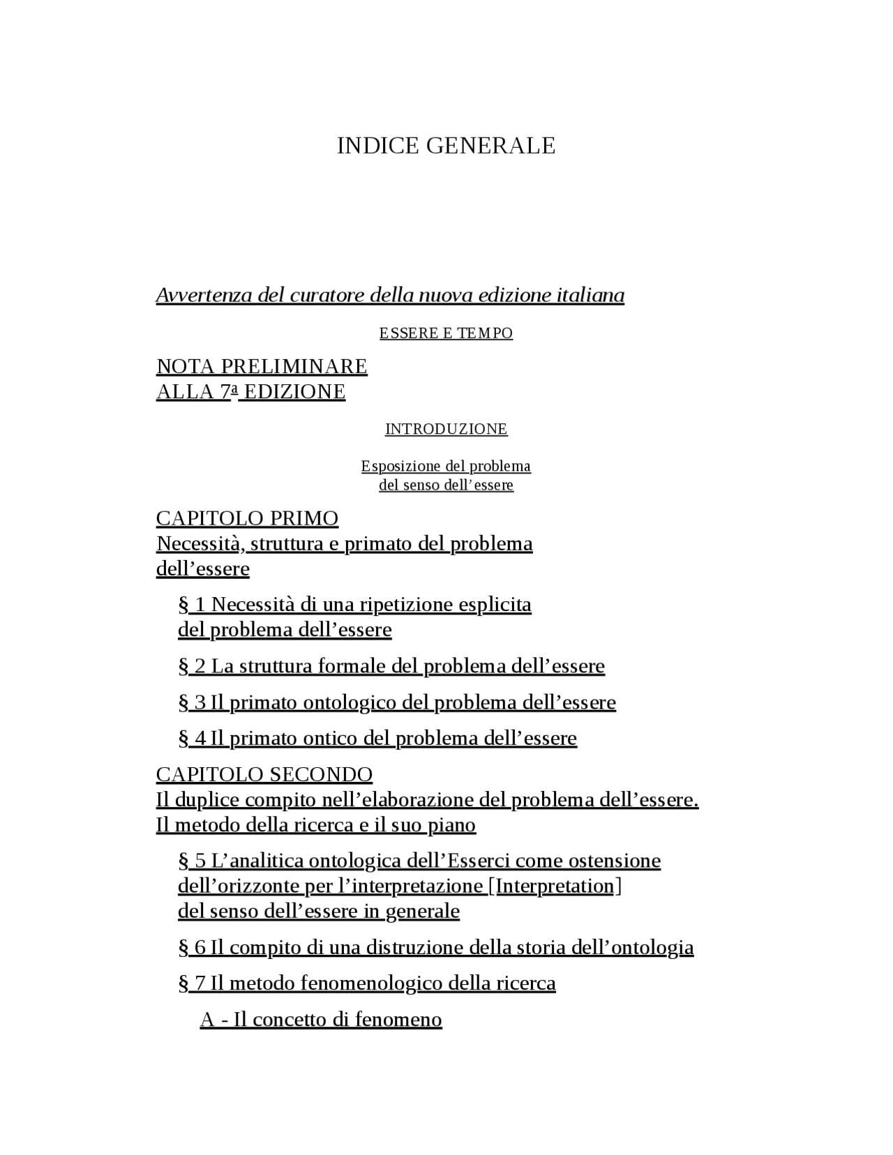 Essere E Tempo Indice Docsity
