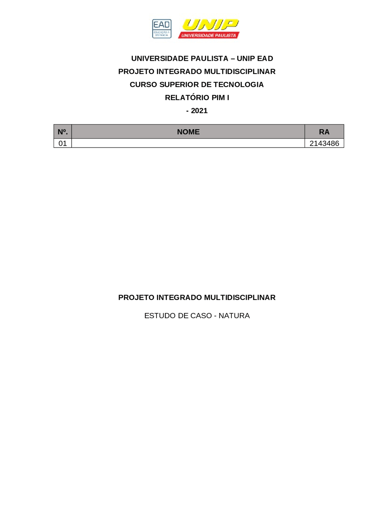 Projeto Integrado Multidisciplinar Docsity