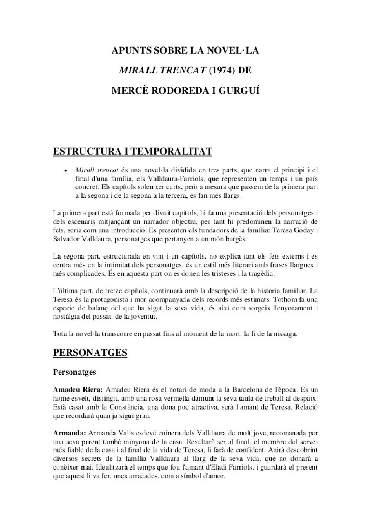 Personatges De Mirall Trencat Docsity