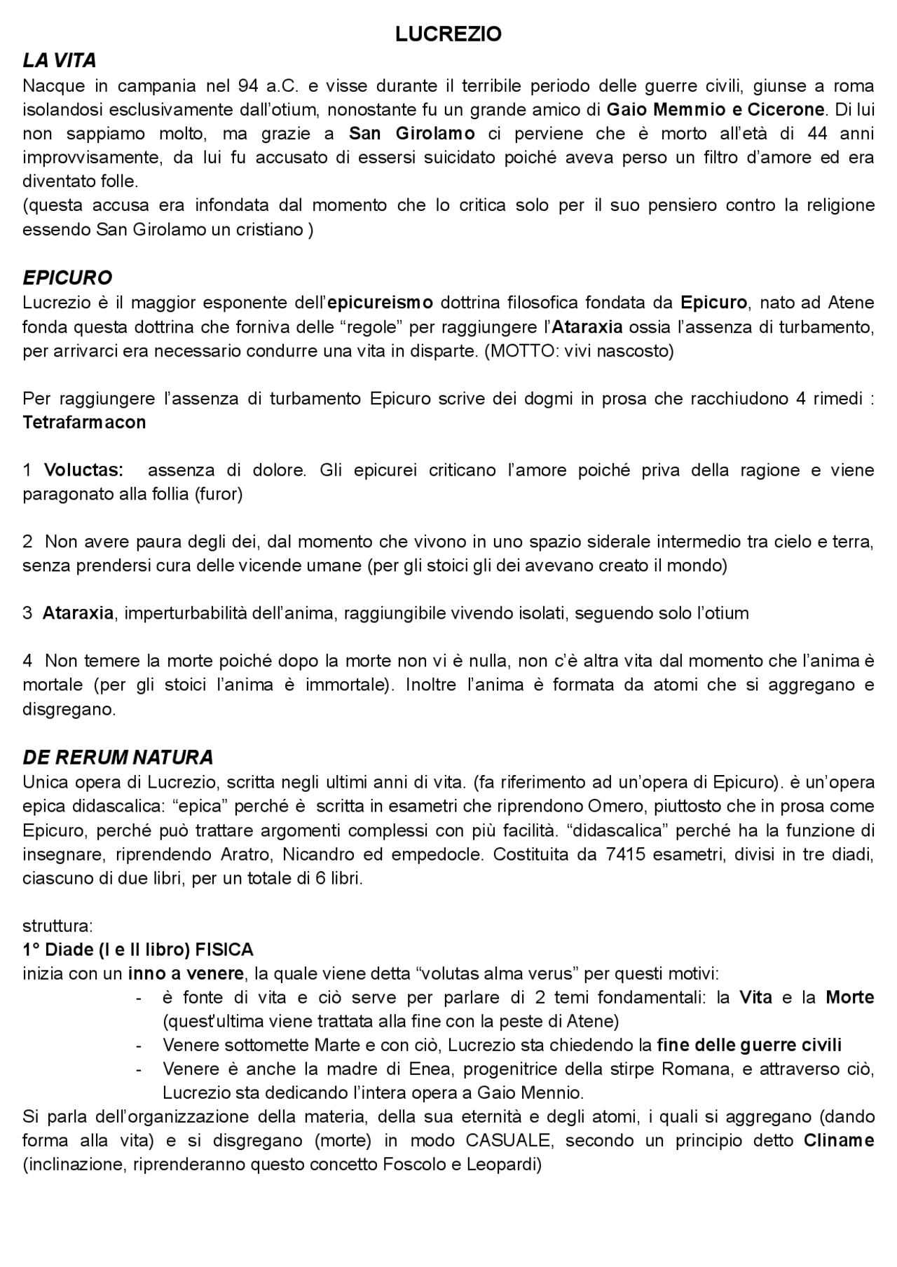 Appunti Su Lucrezio Docsity