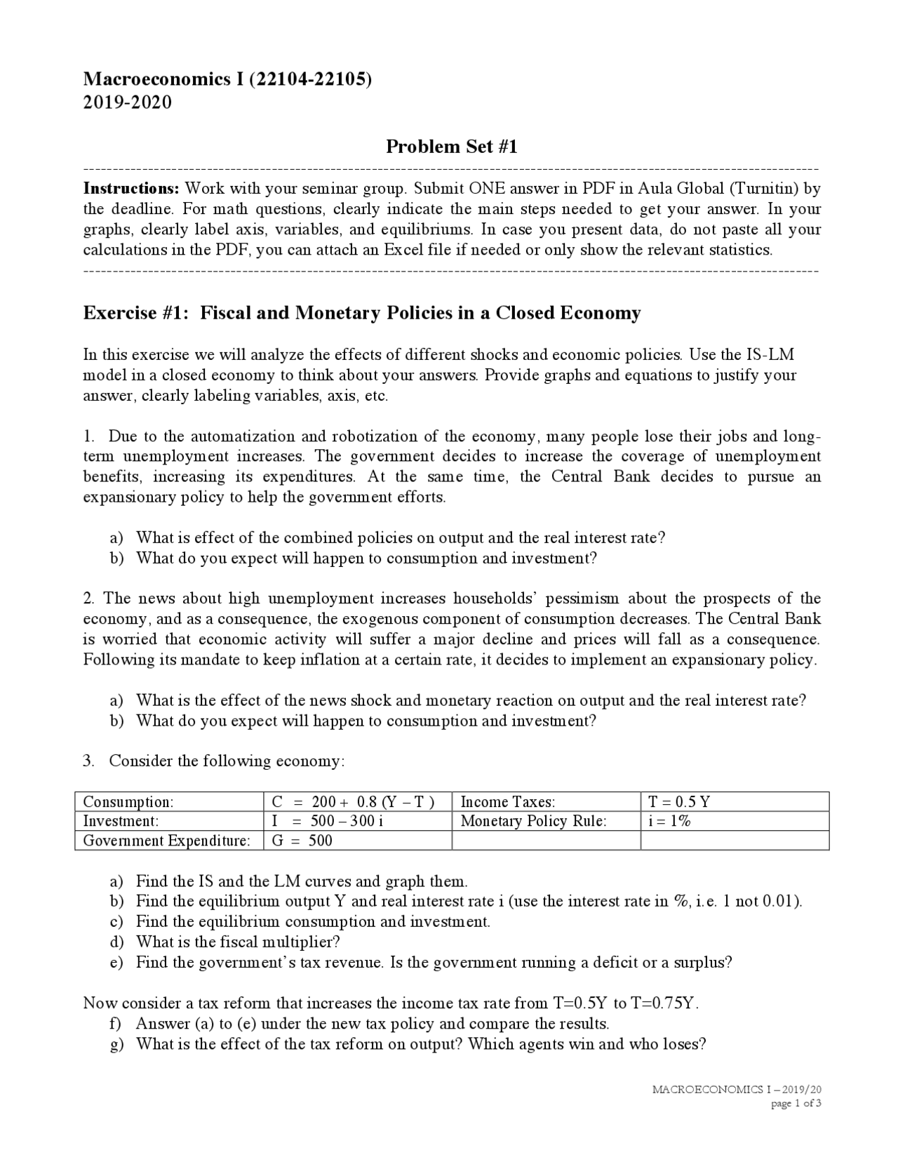 Problem Set 1 Macroeconomics Docsity