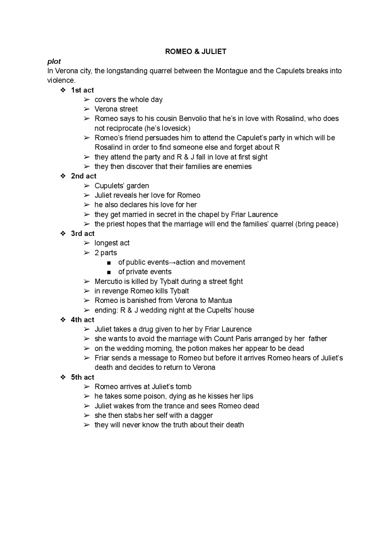 Romeo And Juliet Plot Schemi E Mappe Concettuali Di Inglese Docsity