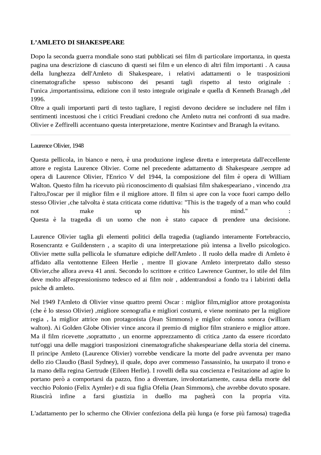 Analisi Film Olivier Docsity